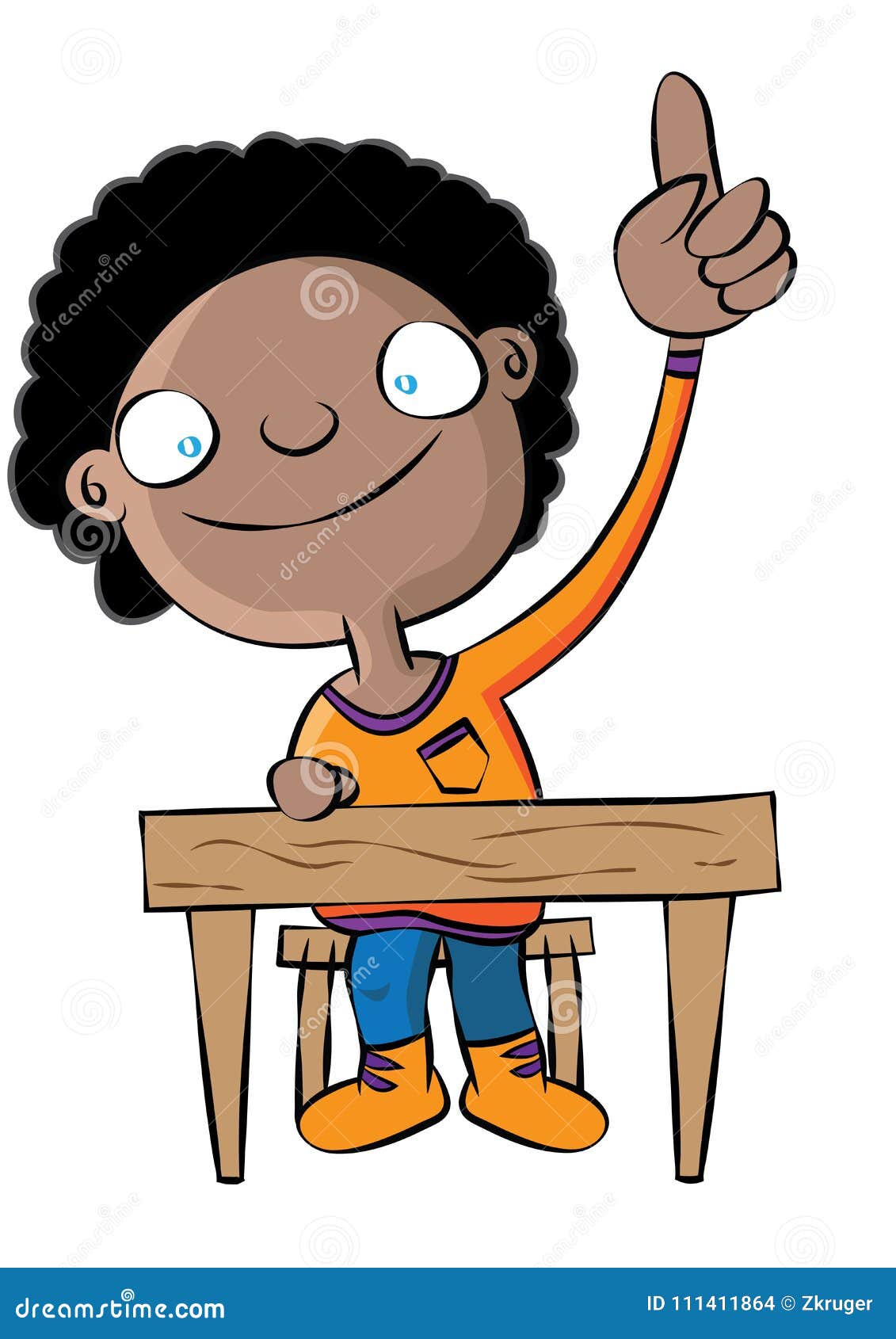 Cute Black School Girl Raise Hand in Class Stock Vector - Illustration ...
