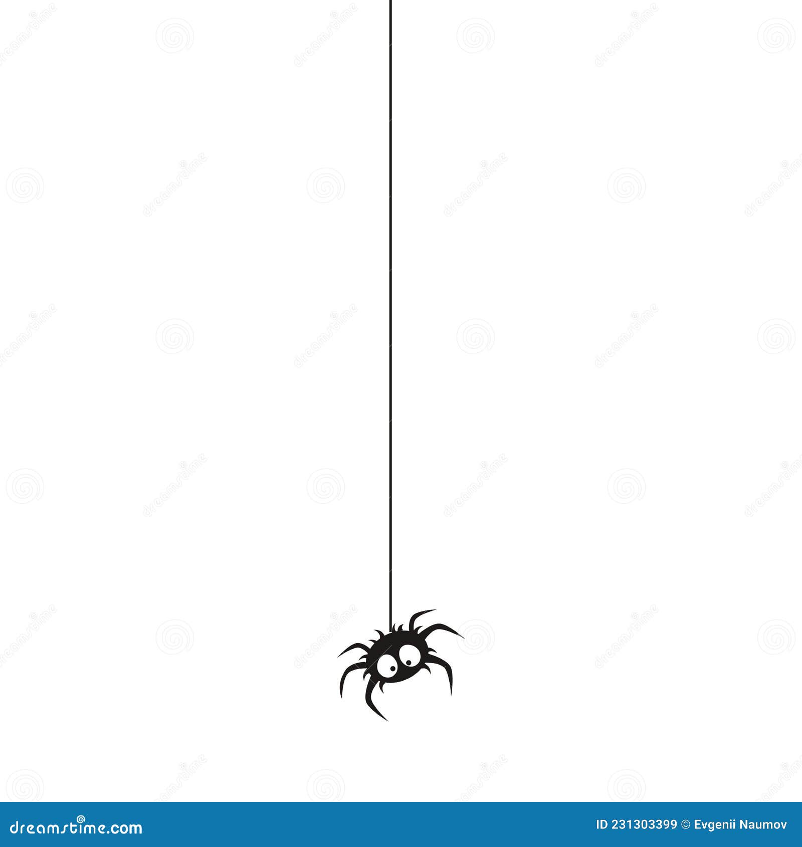 Cute Black Small Spider Hanging on String Vector Illustration Stock ...
