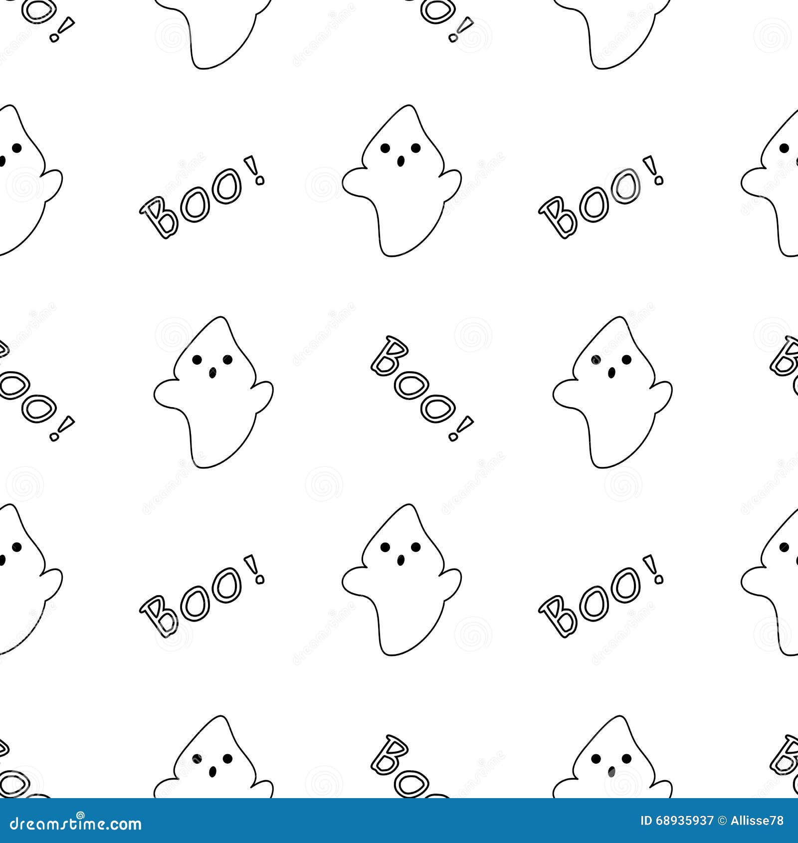 Cute Black White Cartoon Ghost Seamless Pattern Background Illustration ...