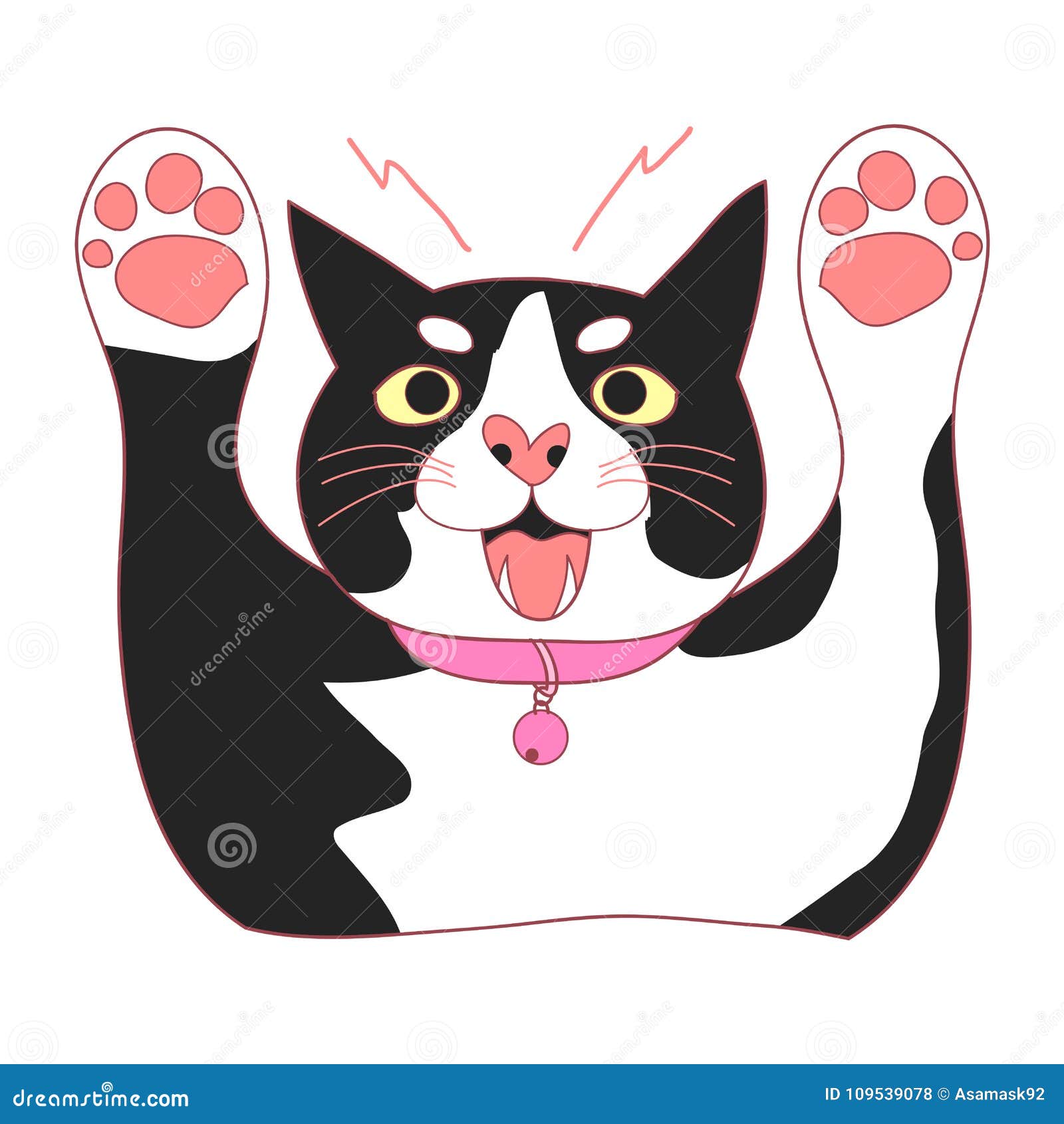Cute Black and White Cat Attack. Vector Illustration. Isolated on White ...