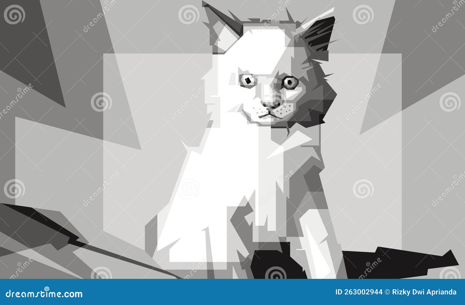 Cute Black White Cat Illustration Design, in a Wpap Pop Art Vector ...