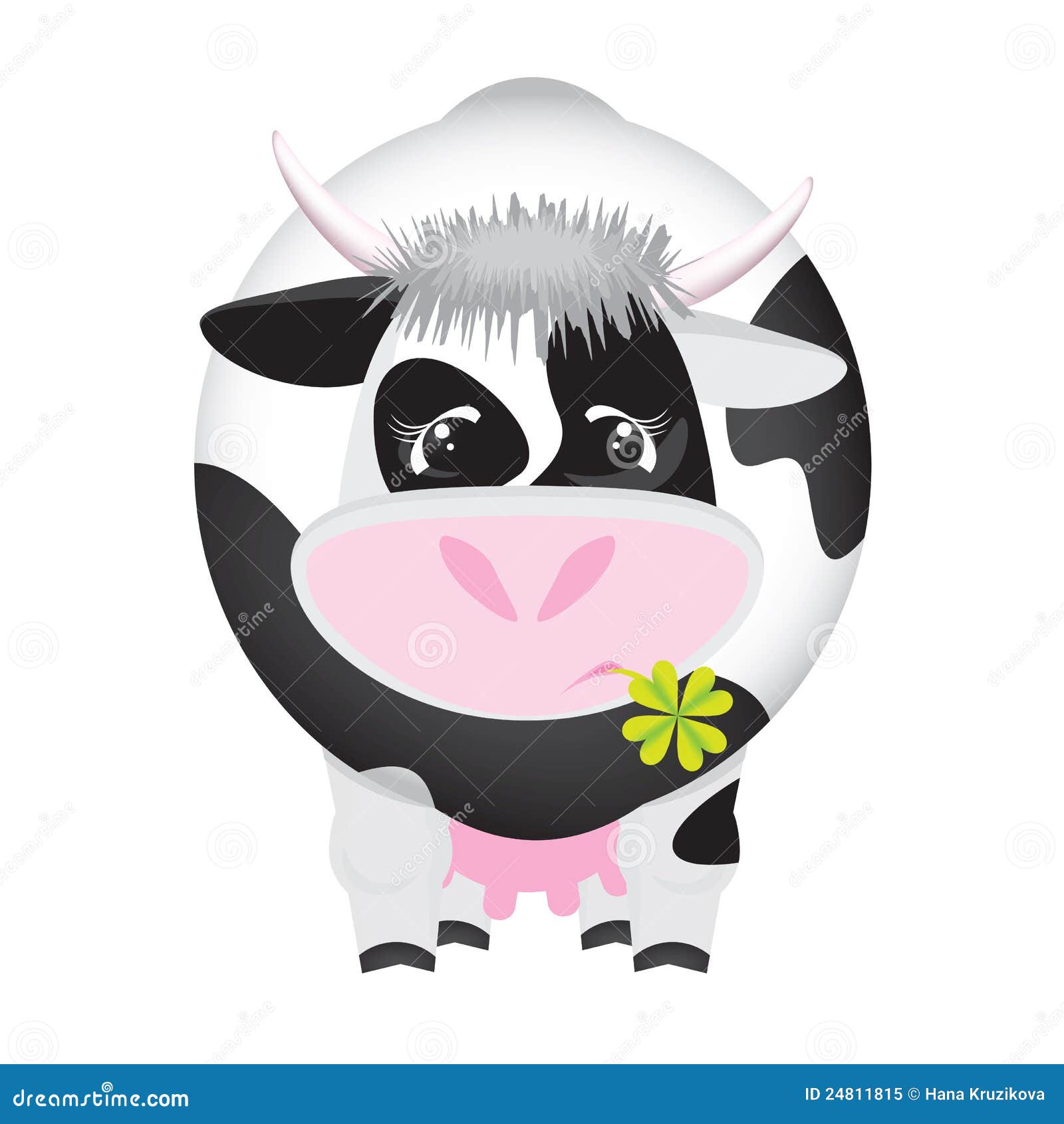 Cute Black and White Cow with a Four-leaf Clover Stock Illustration ...