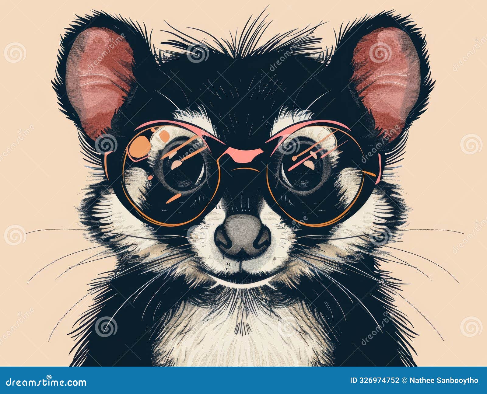 Cute Black and White Mouse Wearing Pink Glasses Stock Illustration ...