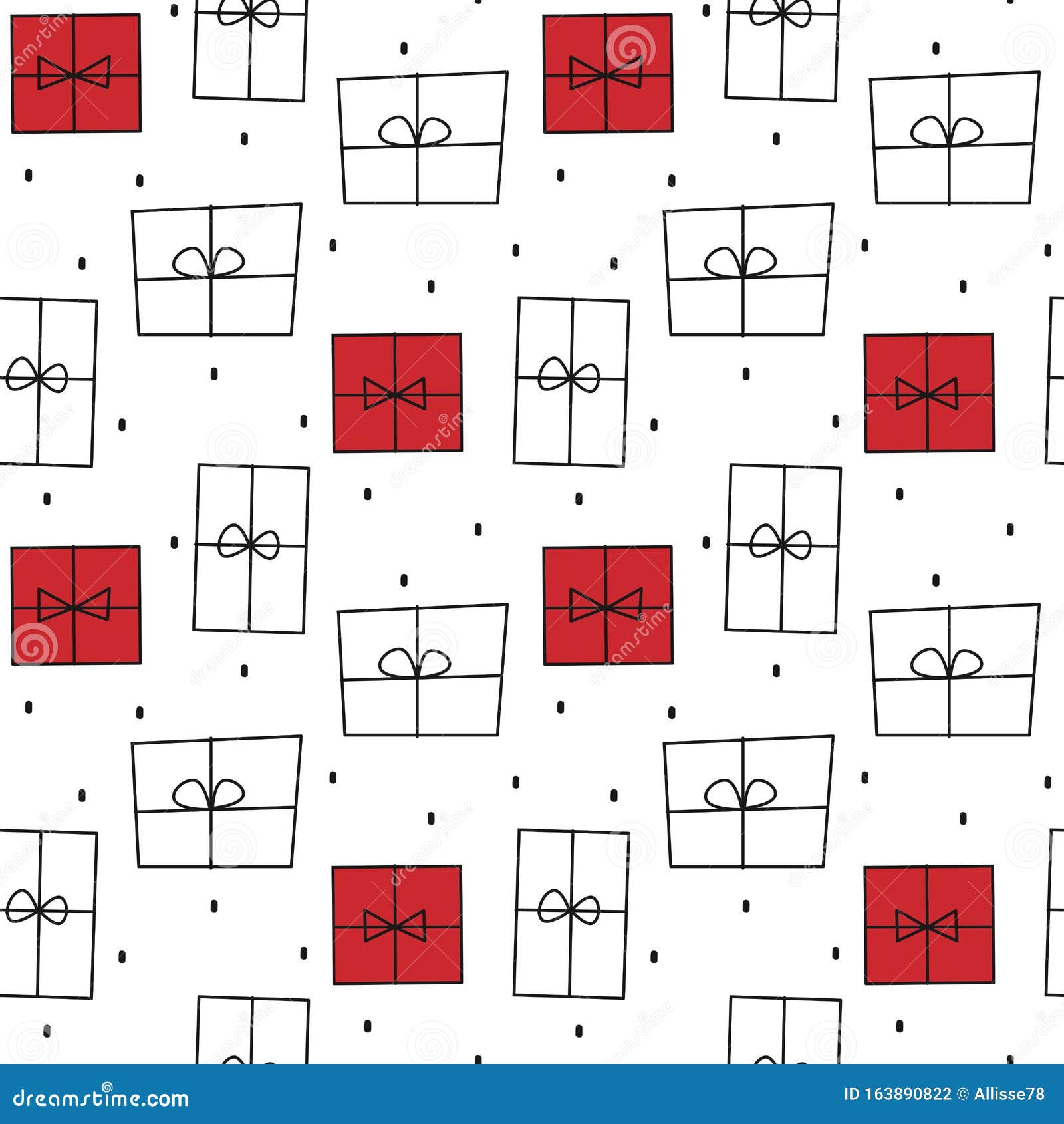 Cute Black, White and Red Gift Box Seamless Vector Pattern Background ...