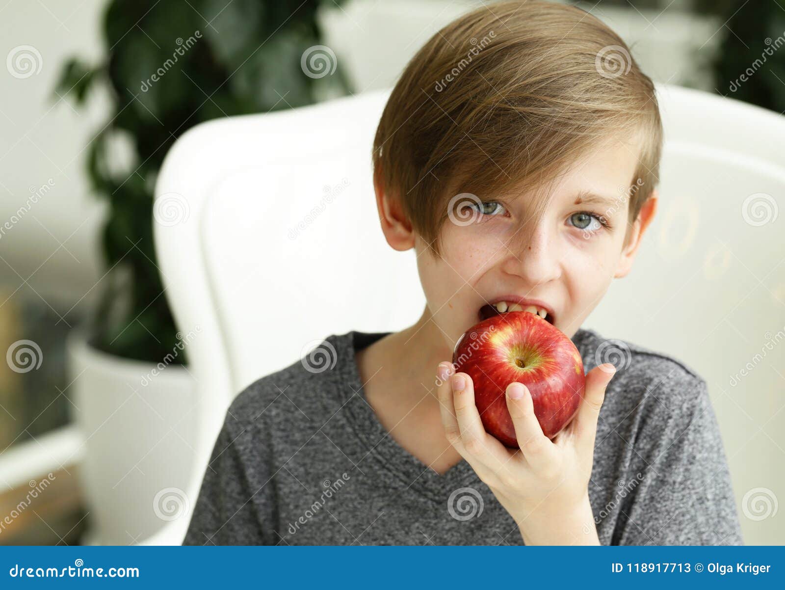 Boy eating fresh apples stock image. Image of little - 118917713