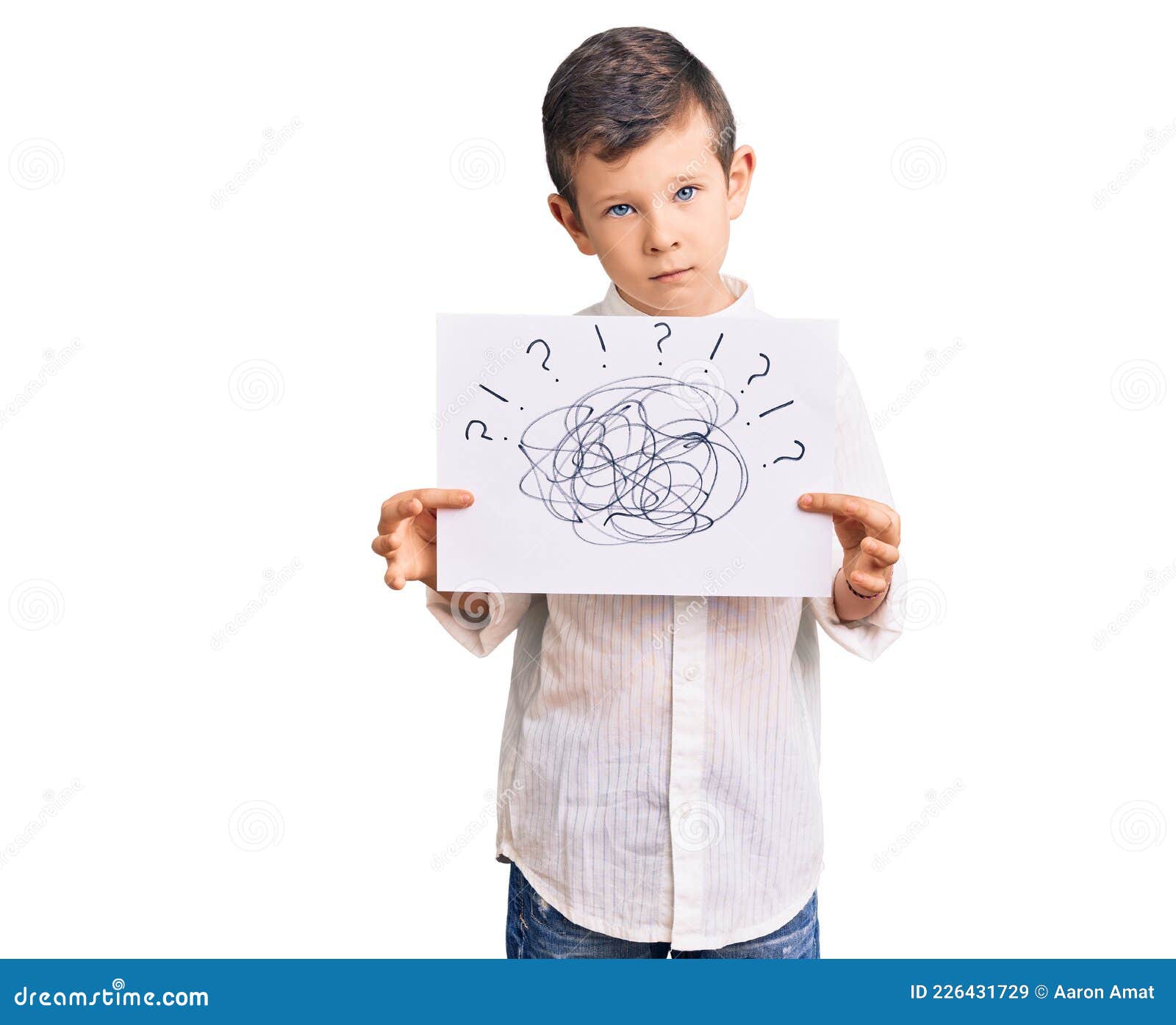 Cute Blond Kid Holding Scribble Draw Thinking Attitude and Sober ...