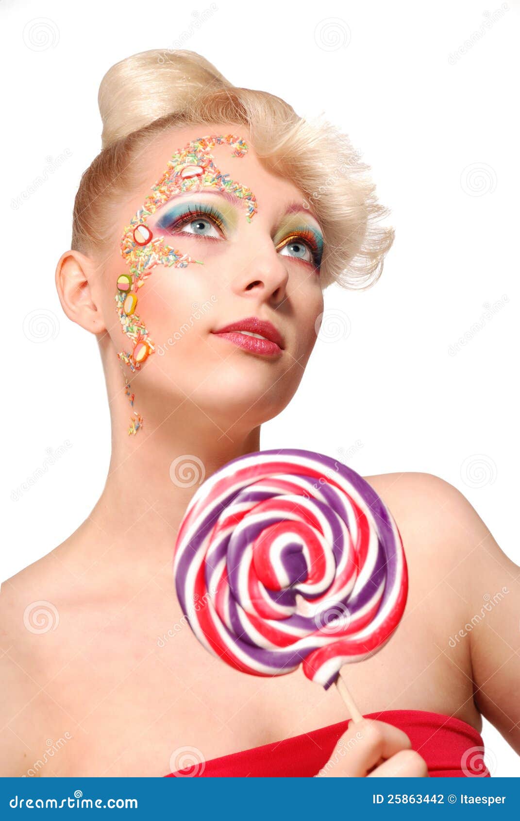 Cute Blonde Doll Style Model with Candy Stock Photo - Image of glamour ...
