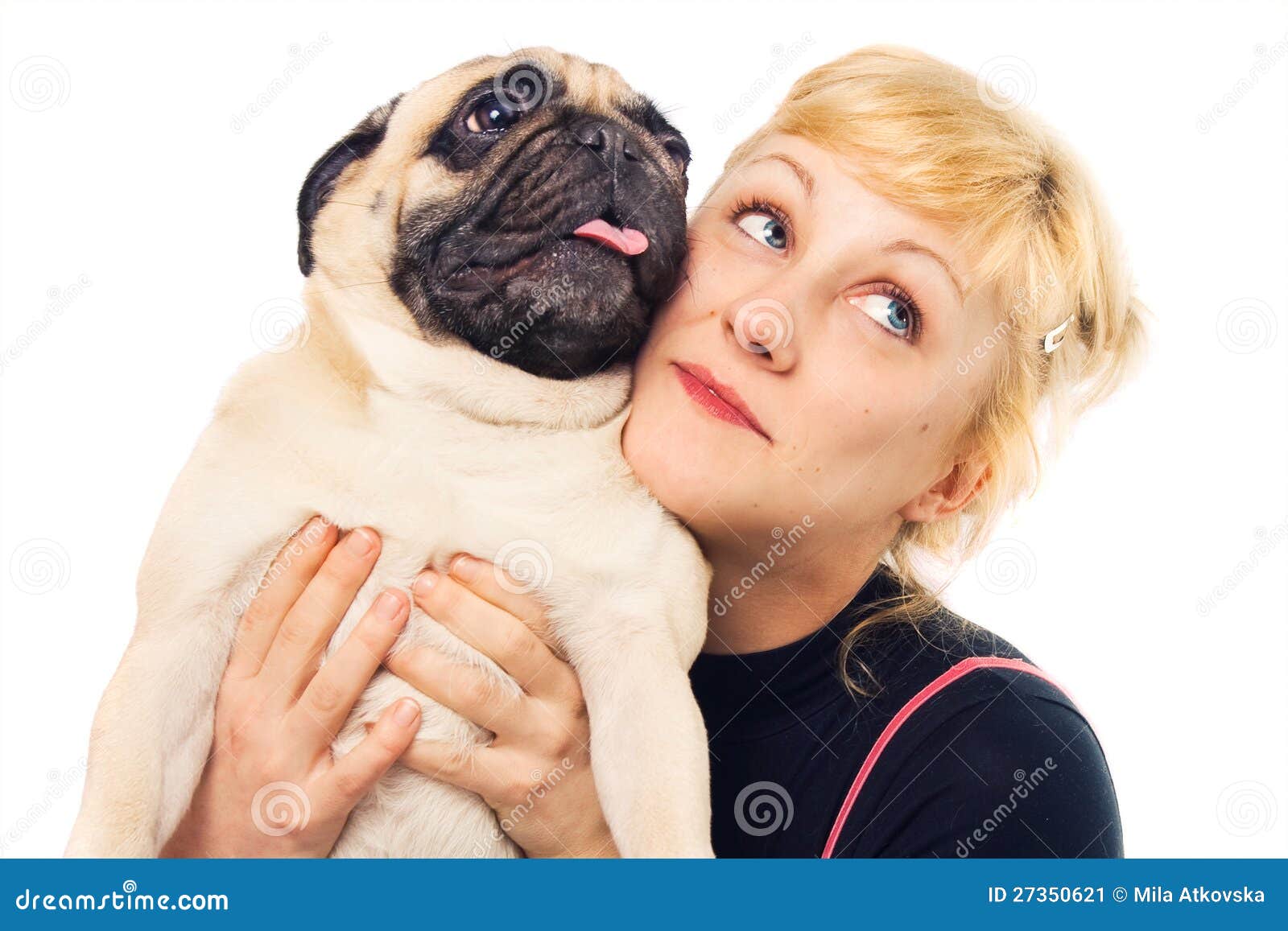 Cute blonde hugging a pug stock image. Image of beige - 27350621