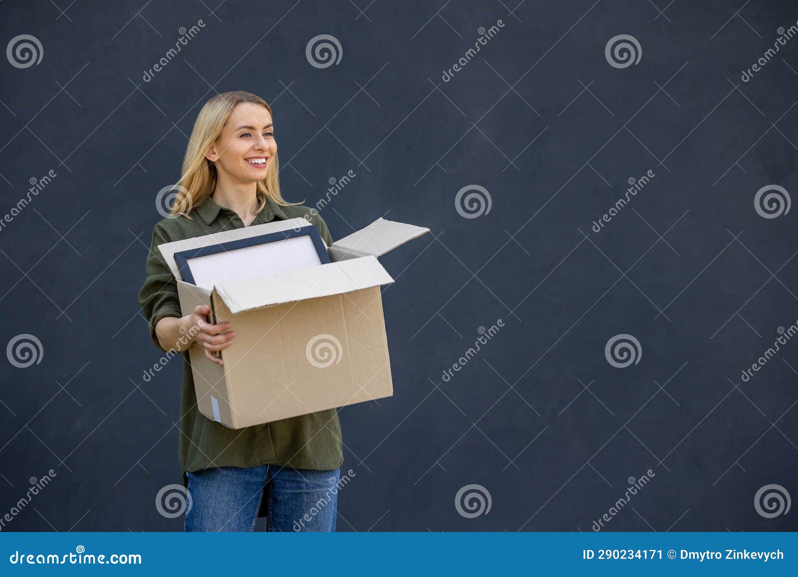 Cute Blonde Young Woman Carrying Boxes in Hands Stock Image - Image of ...