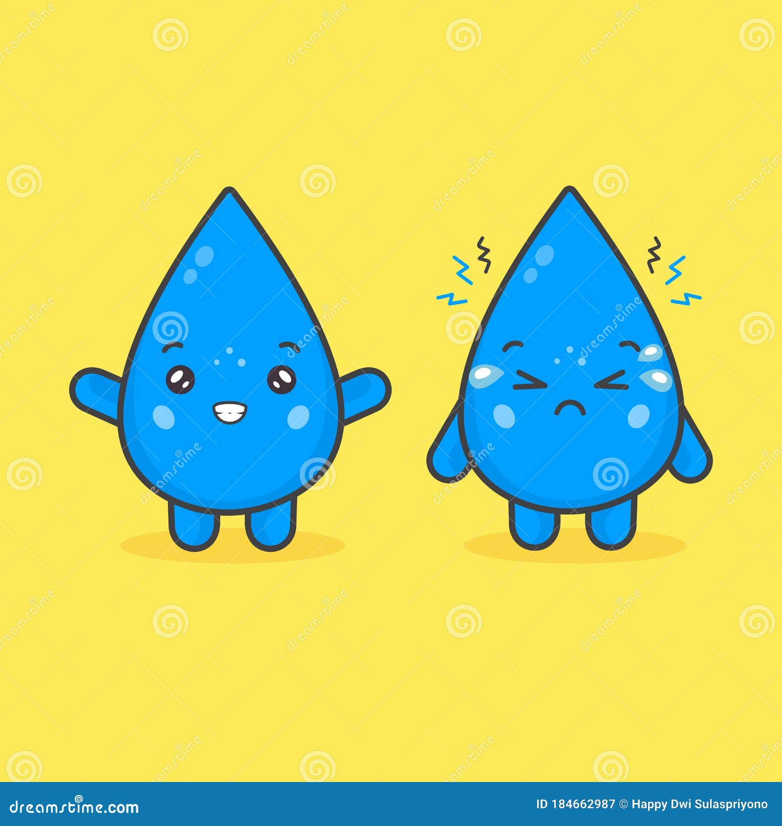 Cute Water Drop Characters Happy and Sad Expression Stock Vector ...