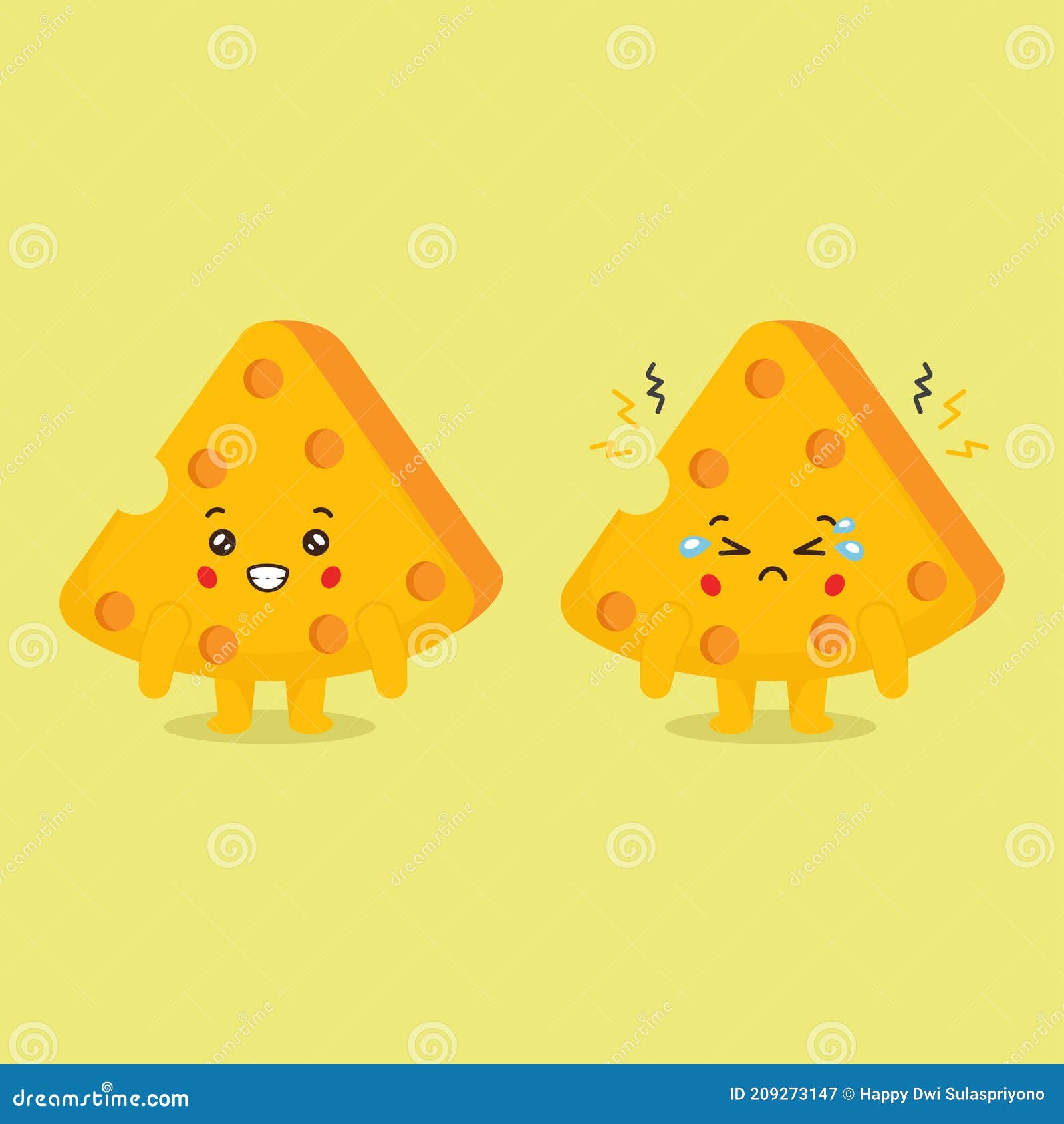 Cute Cheese Characters Smiling and Sad Stock Vector - Illustration of ...