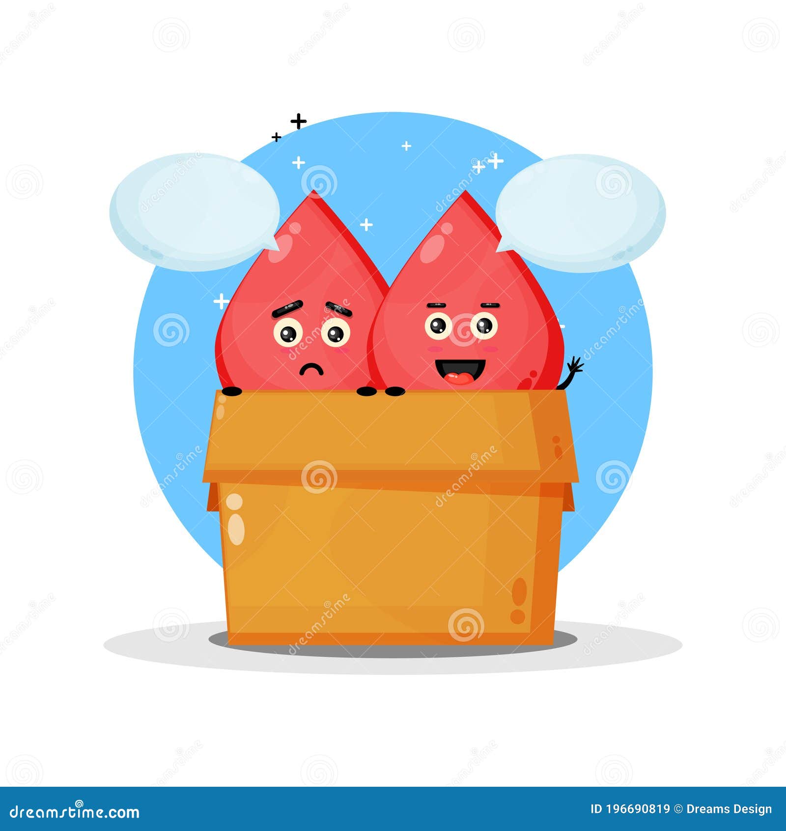 Cute Blood Mascot in the Box. with a Sad and Happy Expression Stock ...