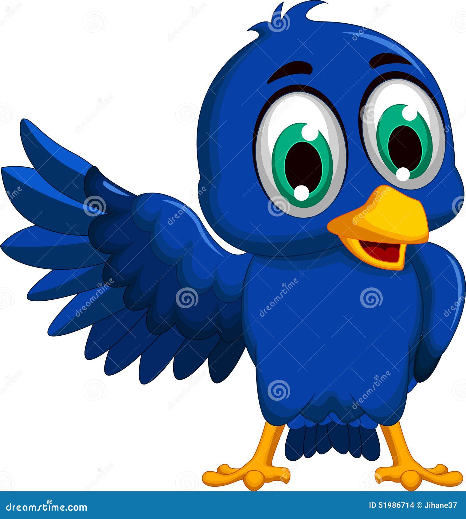 Cute Blue Bird Cartoon Waving Stock Illustration - Illustration of ...