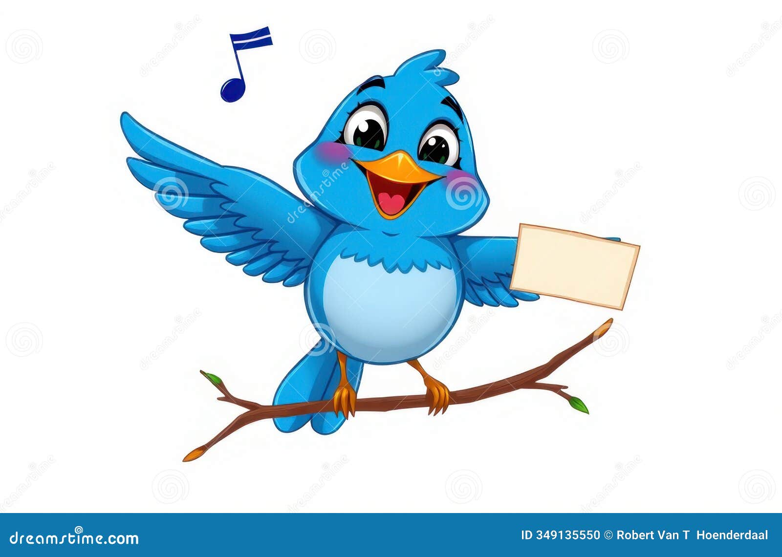 A Cute Blue Bird with a Poster at 9-12-2024 Stock Illustration ...