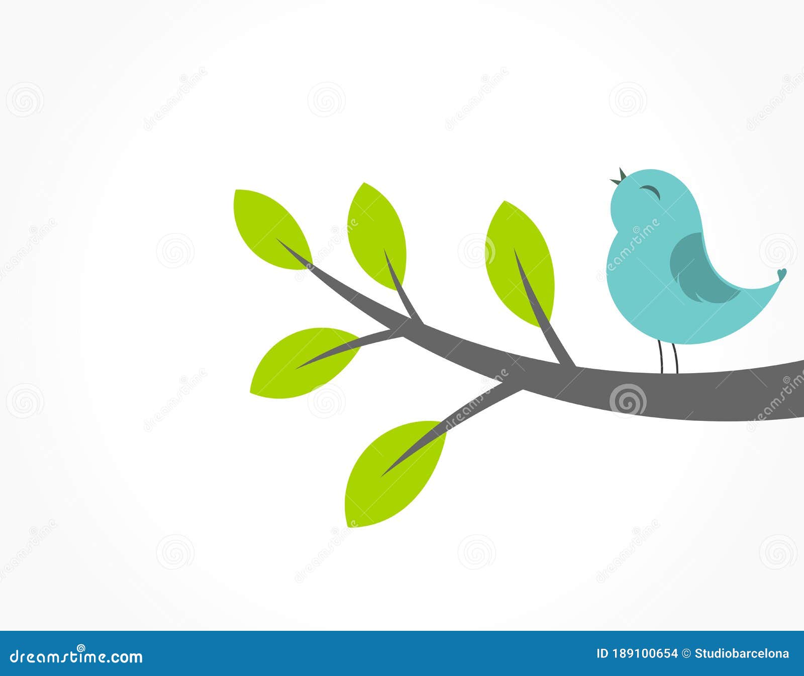 Cute Blue Bird Singing on the Tree Branch Stock Vector - Illustration ...