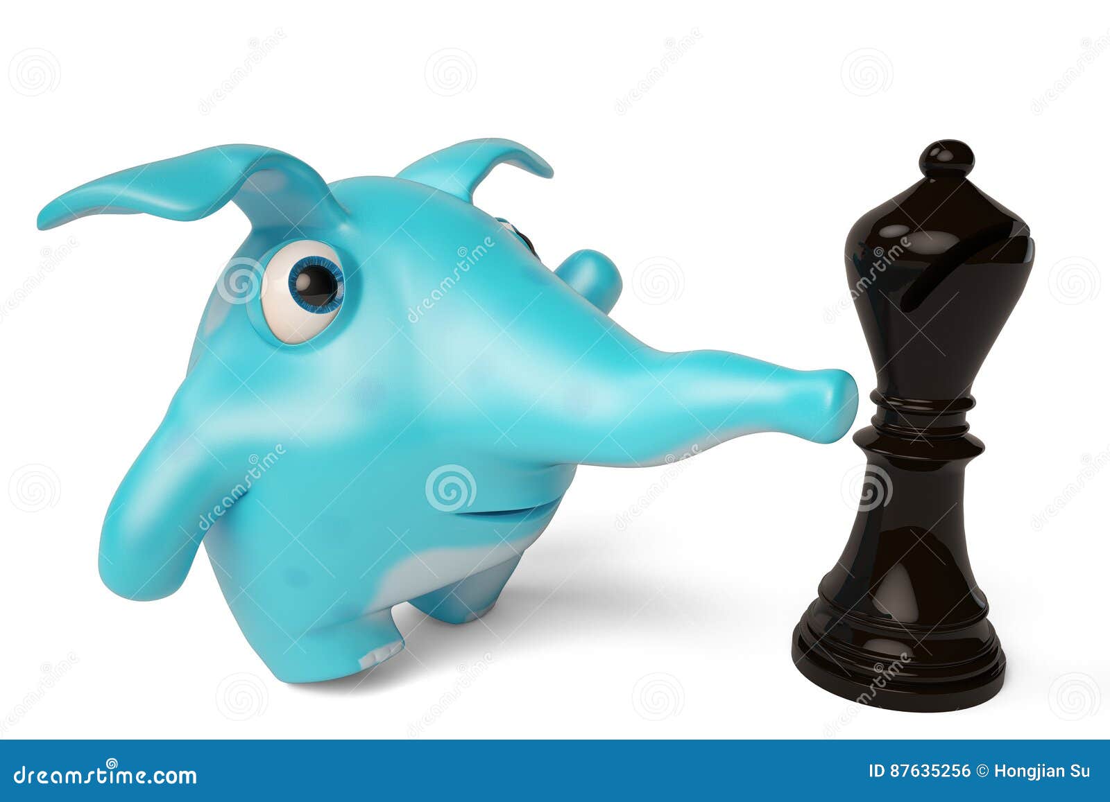 Cute Blue Cartoon Elephant and Chess,3D Illustration. Stock ...