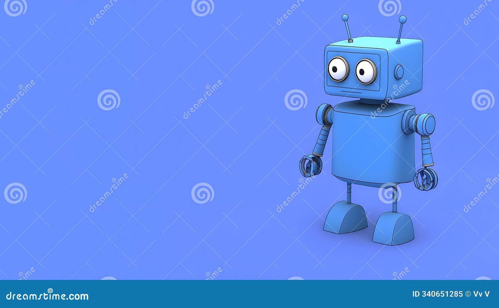 Cute Blue Cartoon Robot with Big Eyes and Antennas Stock Image - Image ...