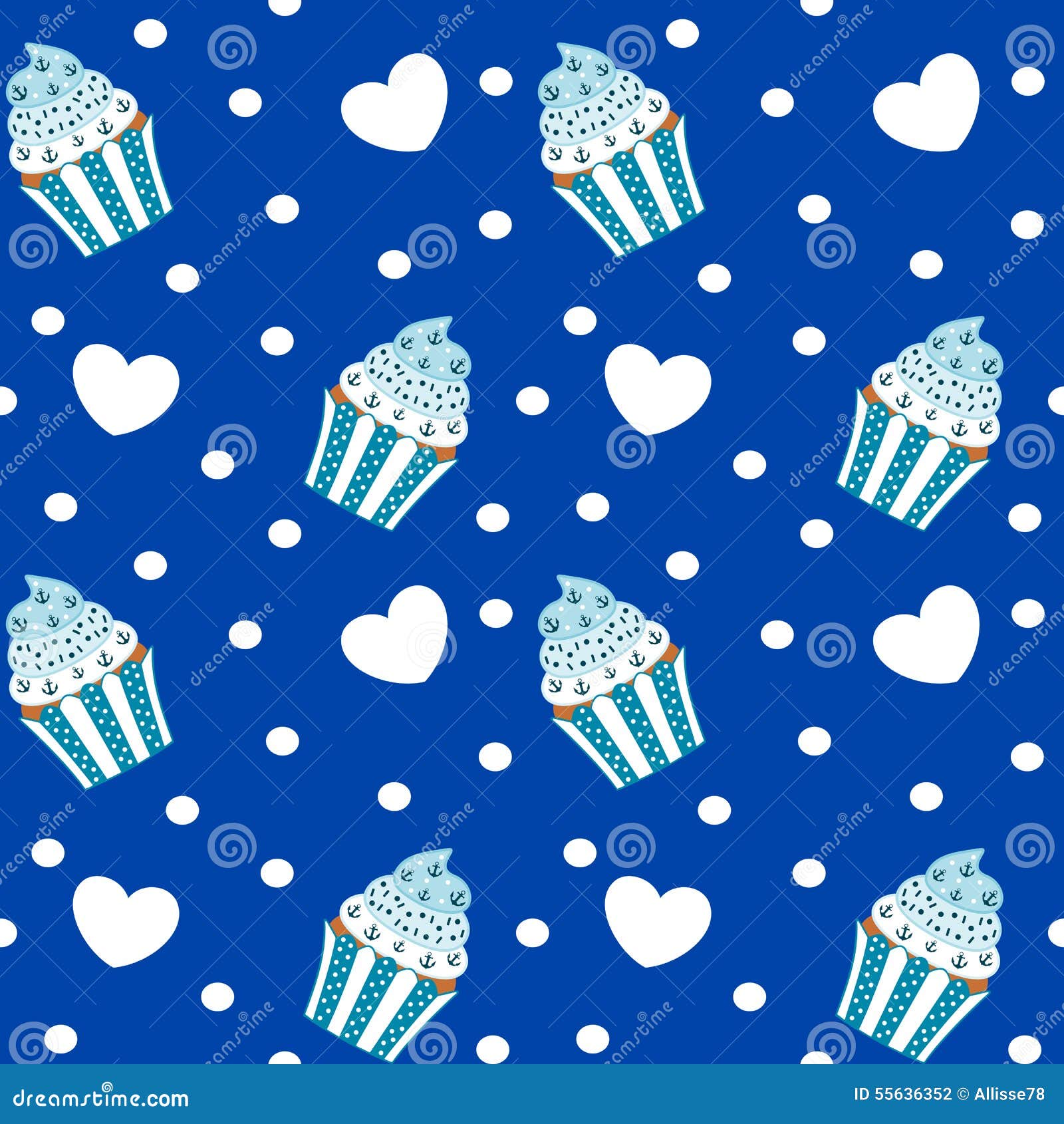 Cute Blue Cupcake with Anchor Seamless Pattern Stock Illustration ...