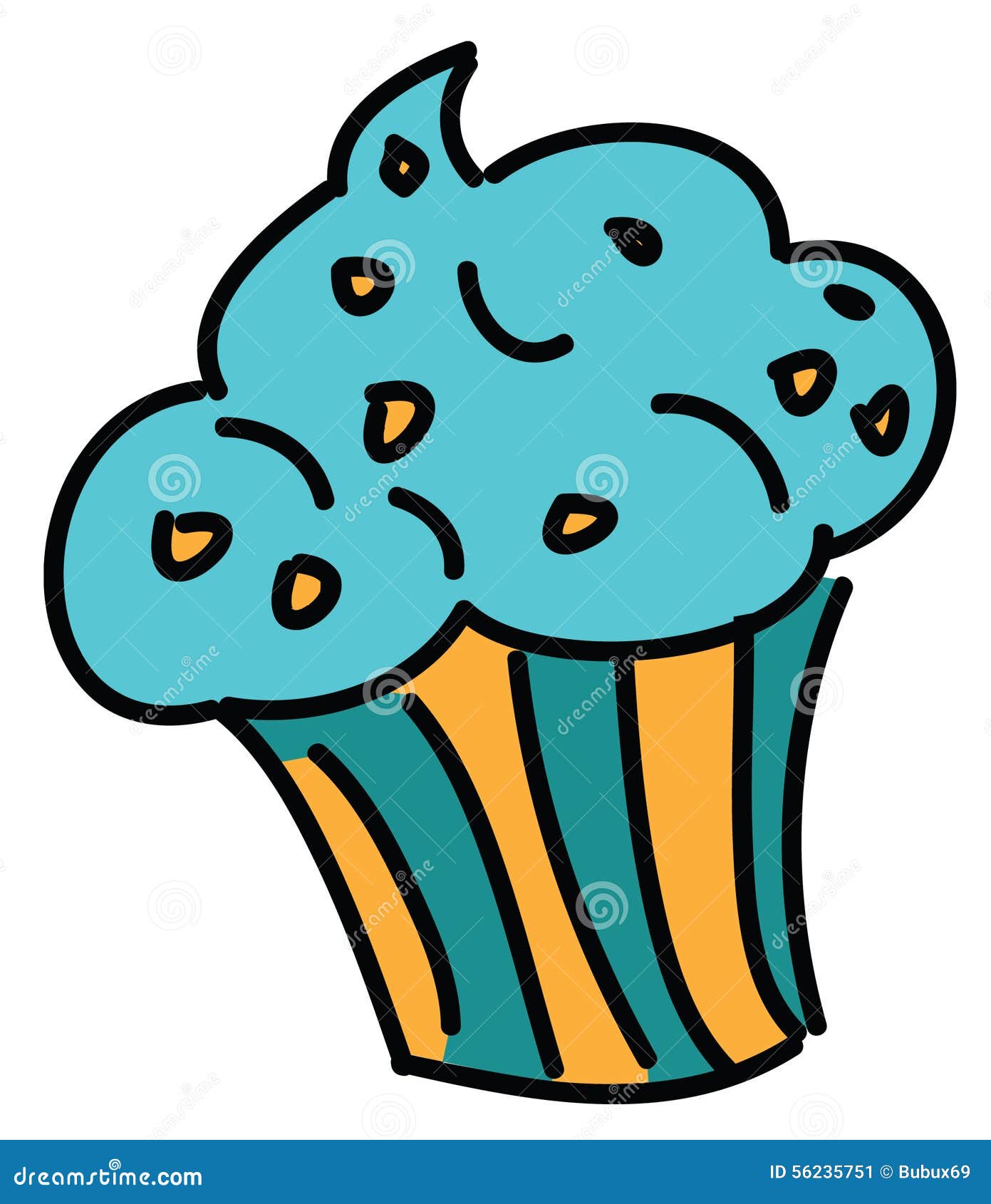 Cute blue cupcake stock vector. Illustration of hand - 56235751