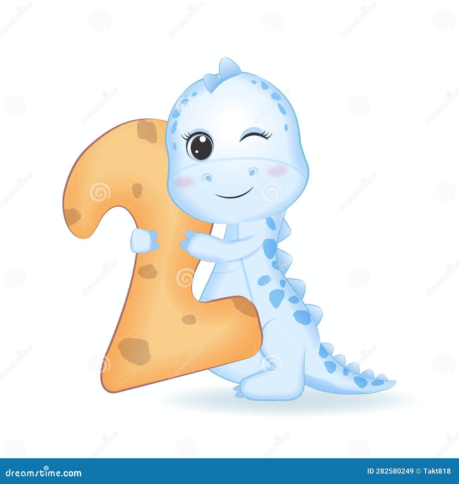 Cute Blue Dinosaur with Number 2 Stock Vector - Illustration of ...
