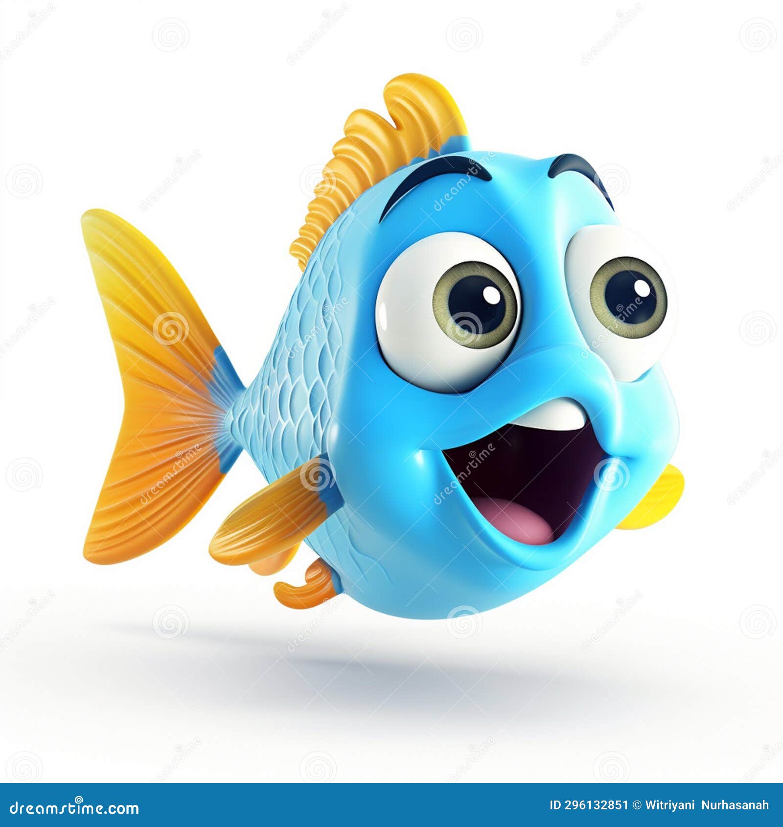 Cute Blue Fish Character Isolated on Transparent on White Background ...