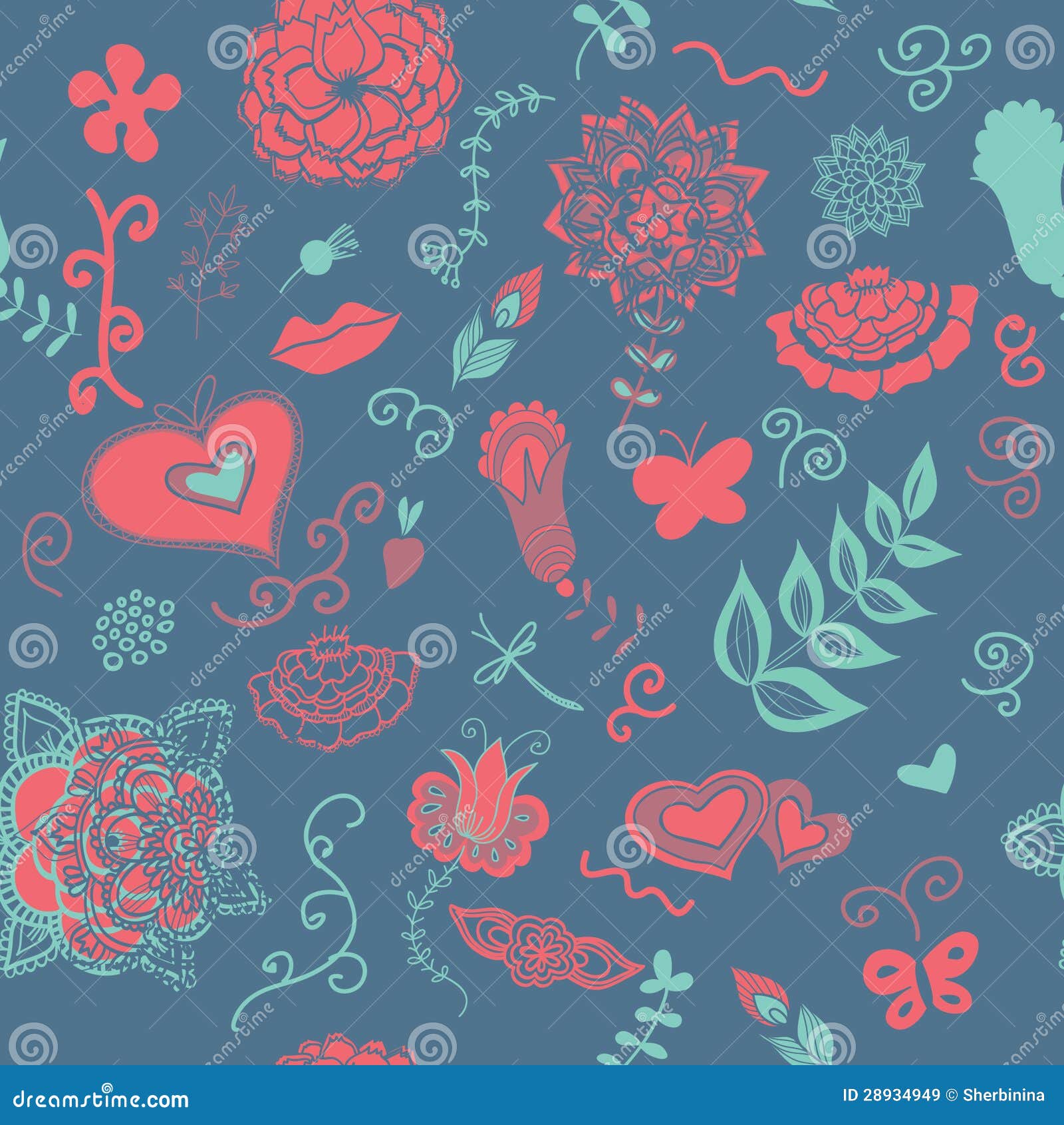 Cute blue flowers pattern stock vector. Illustration of painted - 28934949