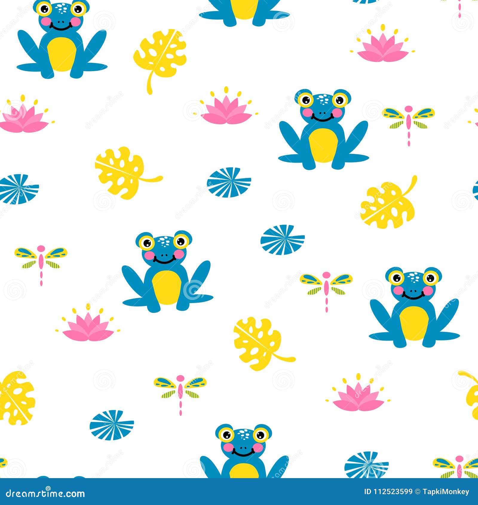 Cute Blue Frogs Seamless Vector Pattern. Stock Vector - Illustration of ...