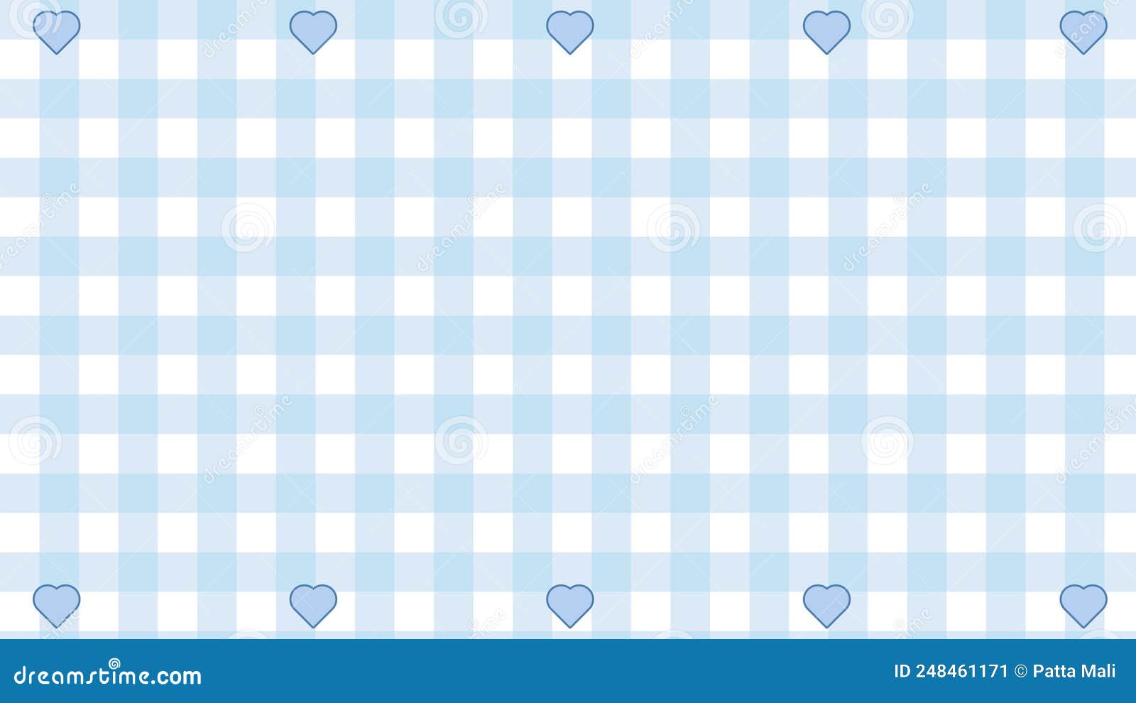 Cute Blue Gingham, Plaid, Checkered Pattern with Heart Background ...