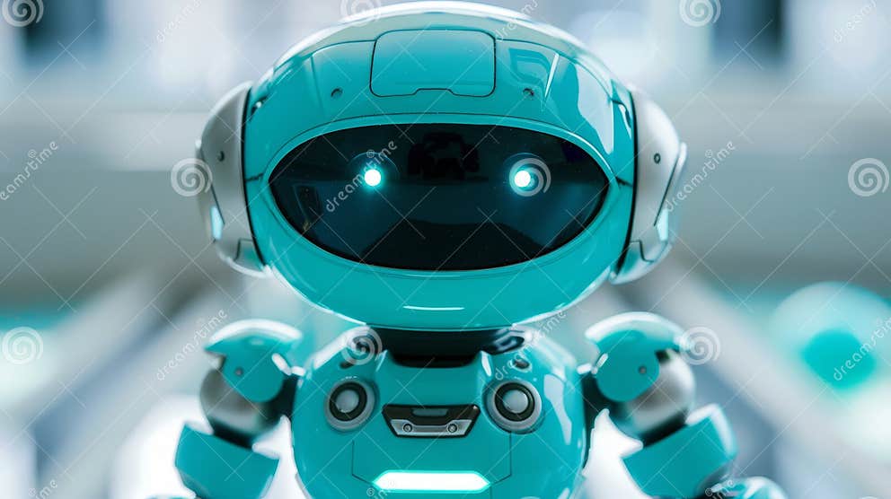 A Cute Blue Humanoid Robot with Glowing Eyes. Stock Photo - Image of ...