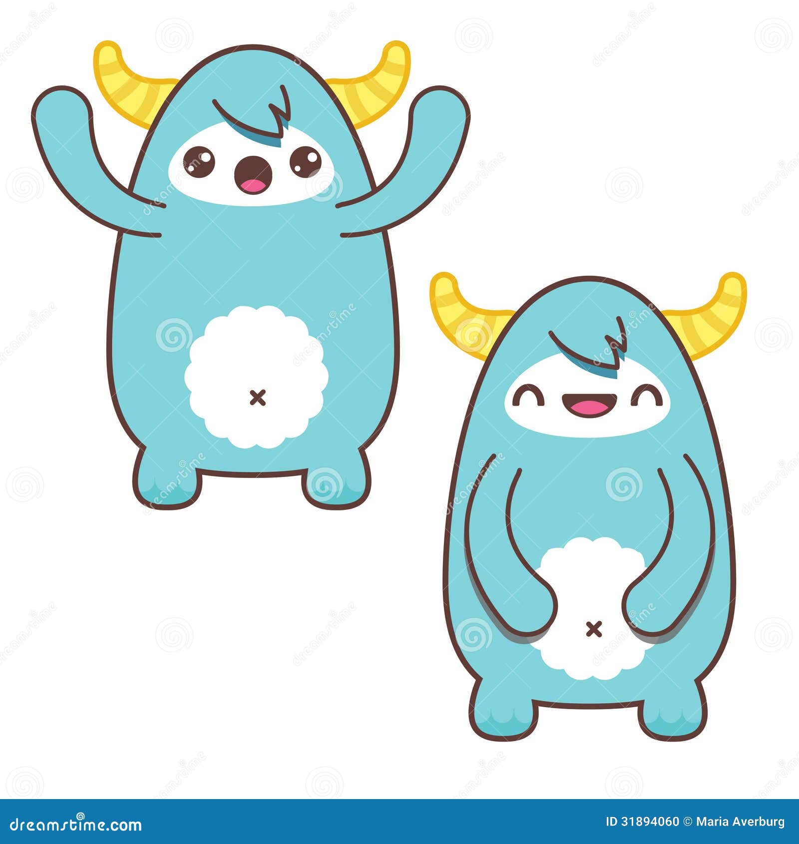 Cute Blue Kawaii Yeti stock illustration. Illustration of ornate - 31894060