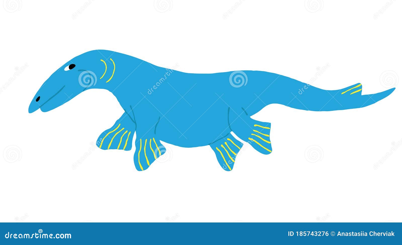 Cute Blue Mosasaurus Isolated on White Background. Fun Marine Dinosaur ...