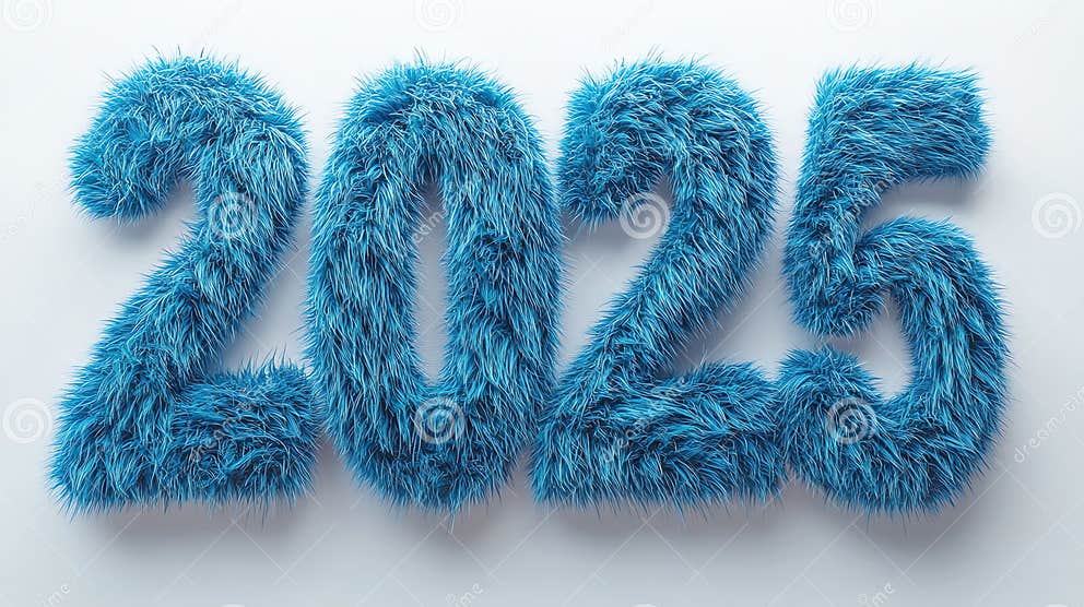 Cute Blue Number "2025"as Fur Shape, AI Generated Stock Image - Image ...