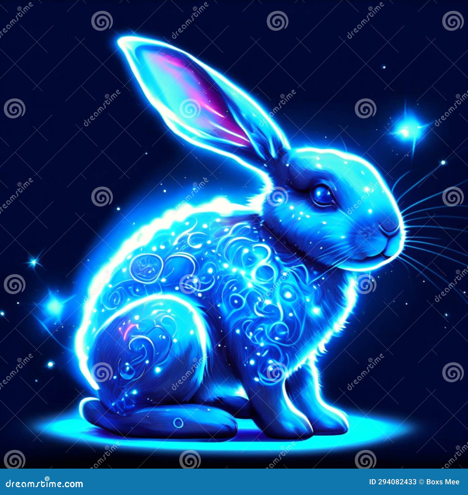 Cute Blue Rabbit on Dark Blue Background. Vector Illustration for Your ...