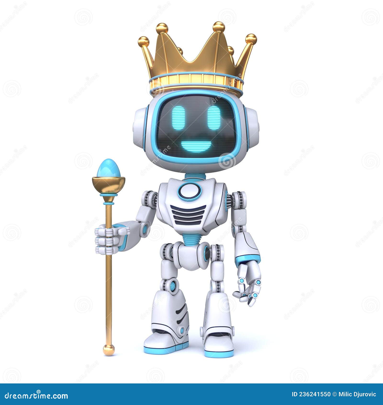 Cute Blue Robot with Crown King Robot 3D Stock Illustration ...