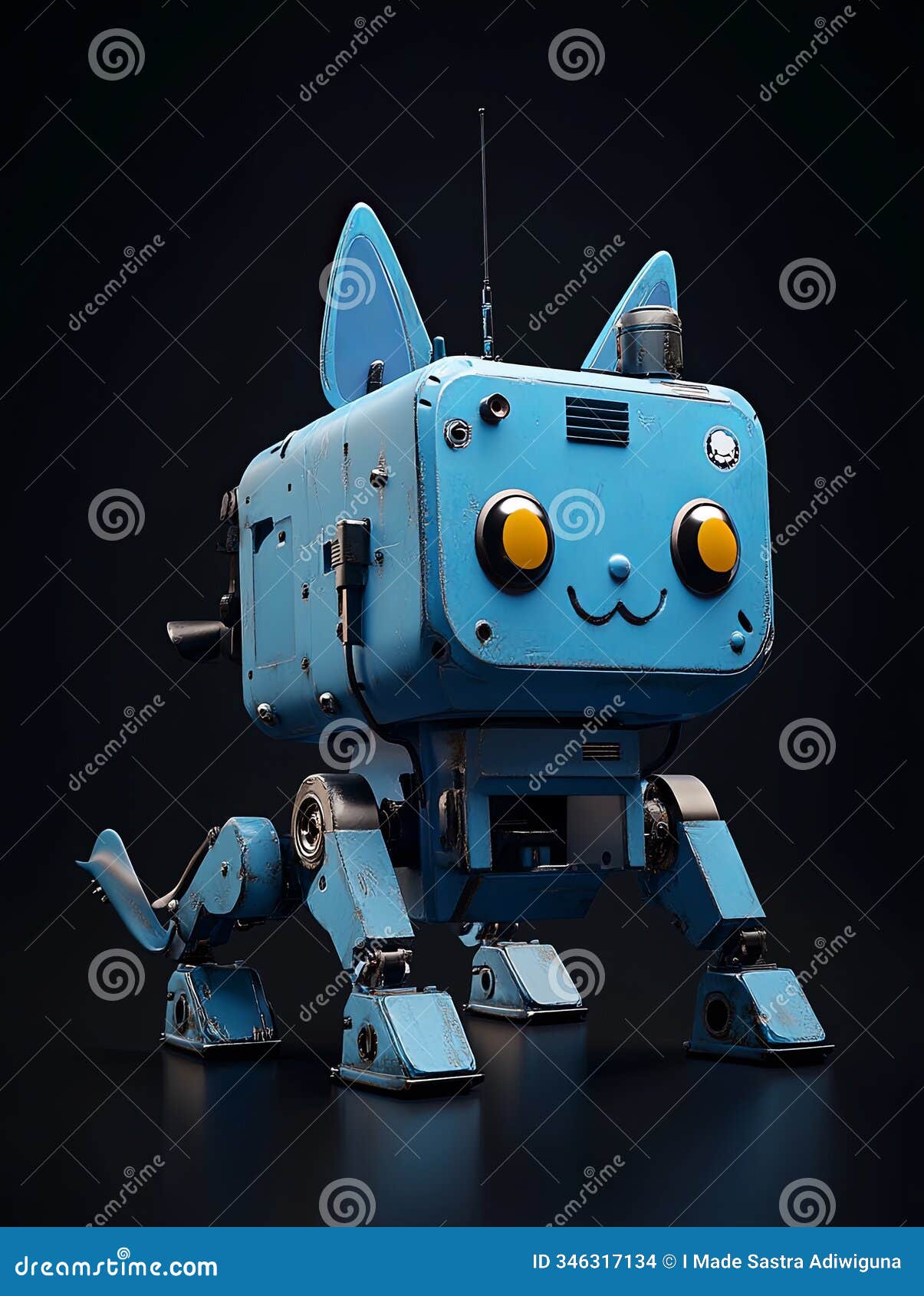 Cute Blue Robotic Cat, Digital Rendering Stock Illustration ...