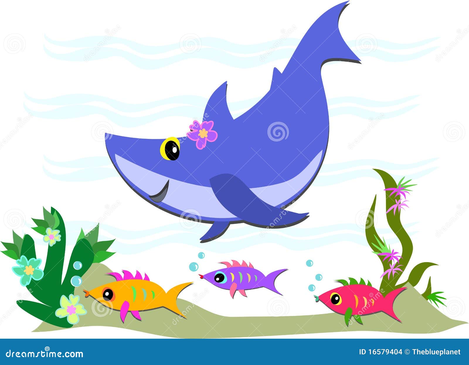Cute Blue Shark and Fish Friends Stock Vector - Illustration of stripes ...