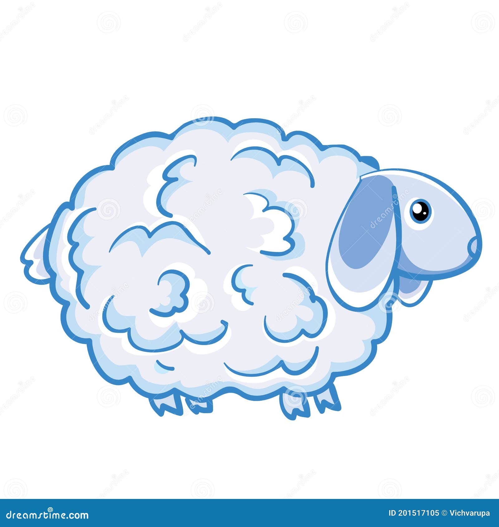 Cute Blue Sheep, Cartoon Illustration, Isolated Object on White ...