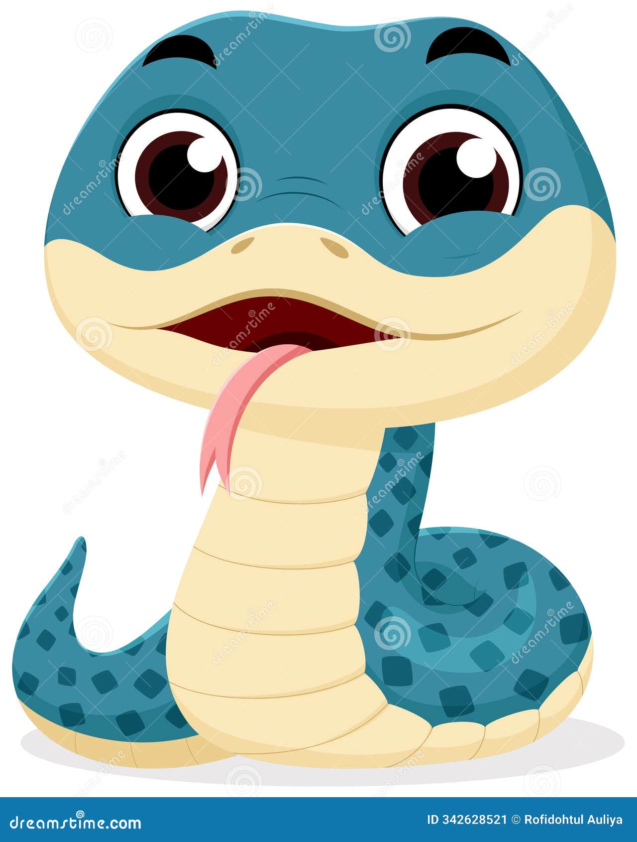 Cute Blue Snake Cartoon, Isolated on White Stock Vector - Illustration ...