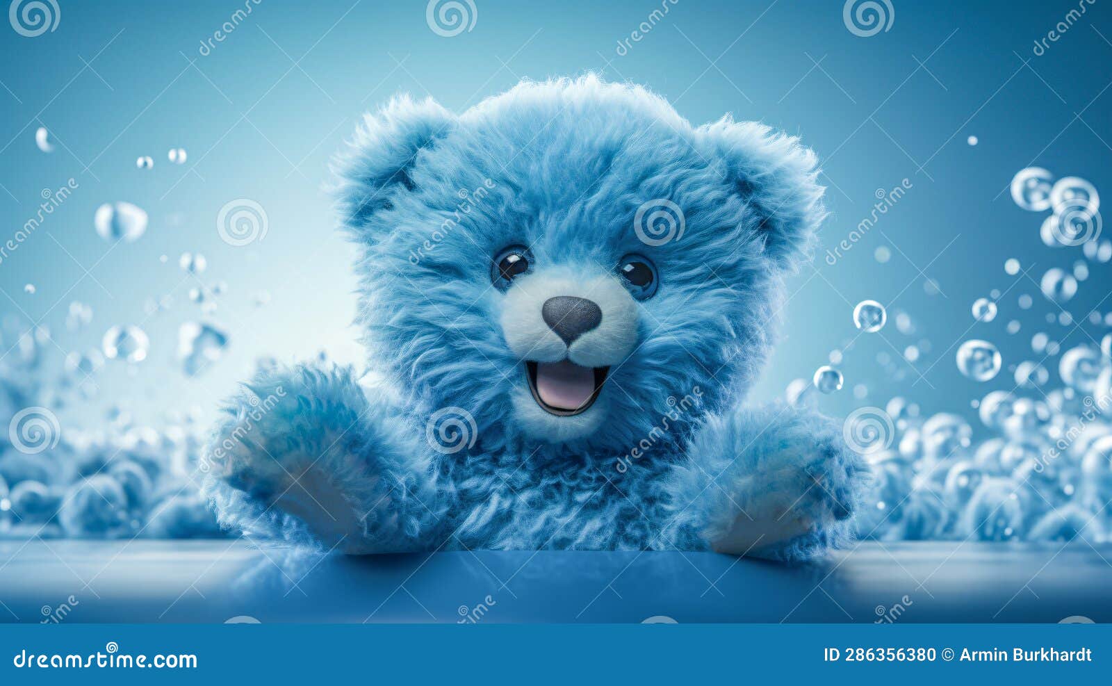 Cute Blue Teddy Looking Over a Table Stock Illustration - Illustration ...