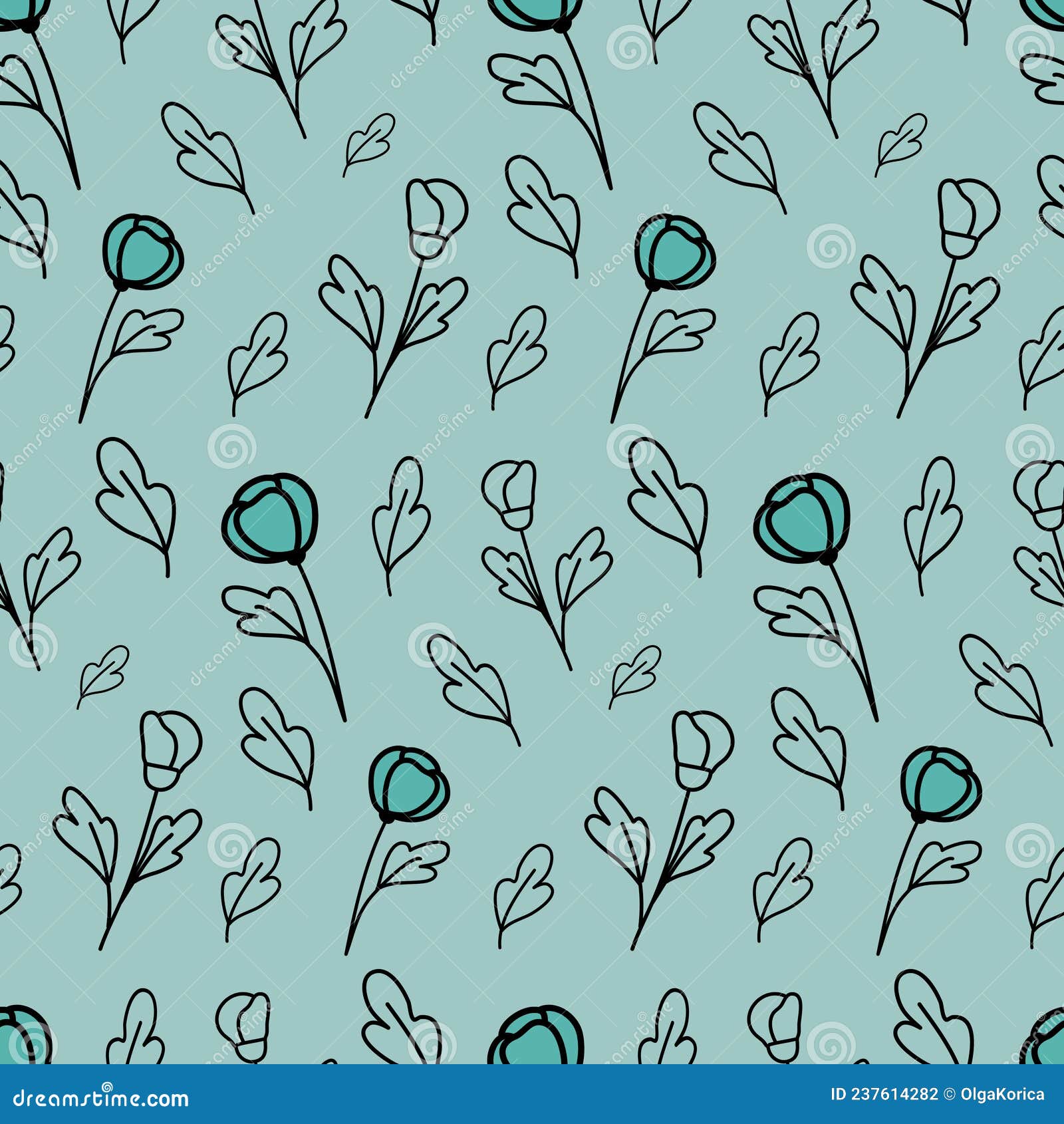 Cute Blue Tulip Flower, Seamless Pattern Background Stock Vector ...