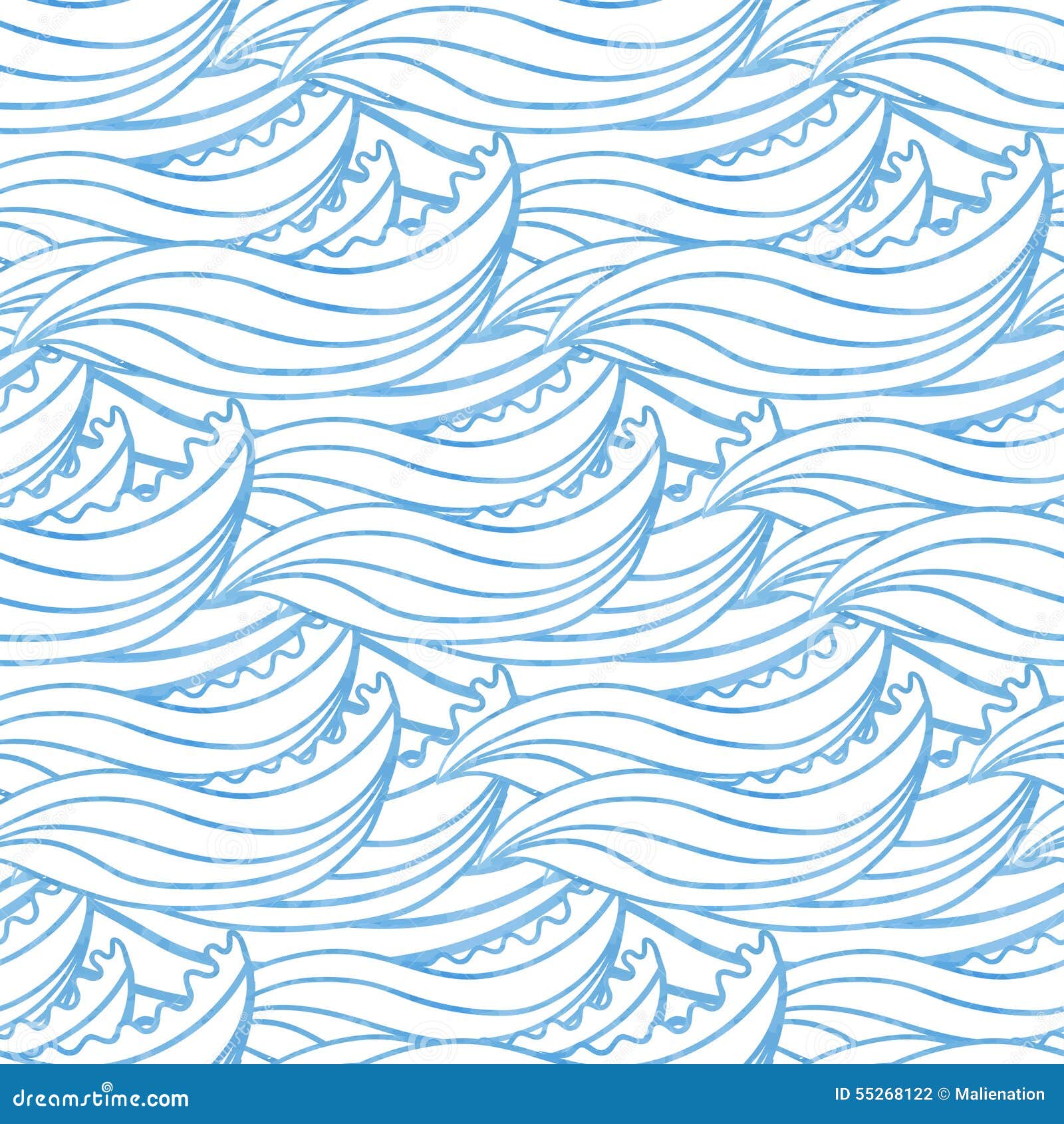 Cute Blue Waves Hand Drawn Seamless Pattern. Can Be Used for Wallpaper ...