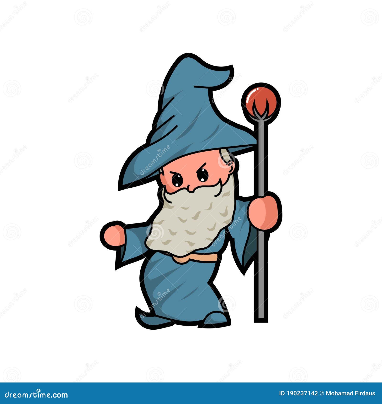 Cute Blue Wizard and the Magic Staff Stock Vector - Illustration of ...