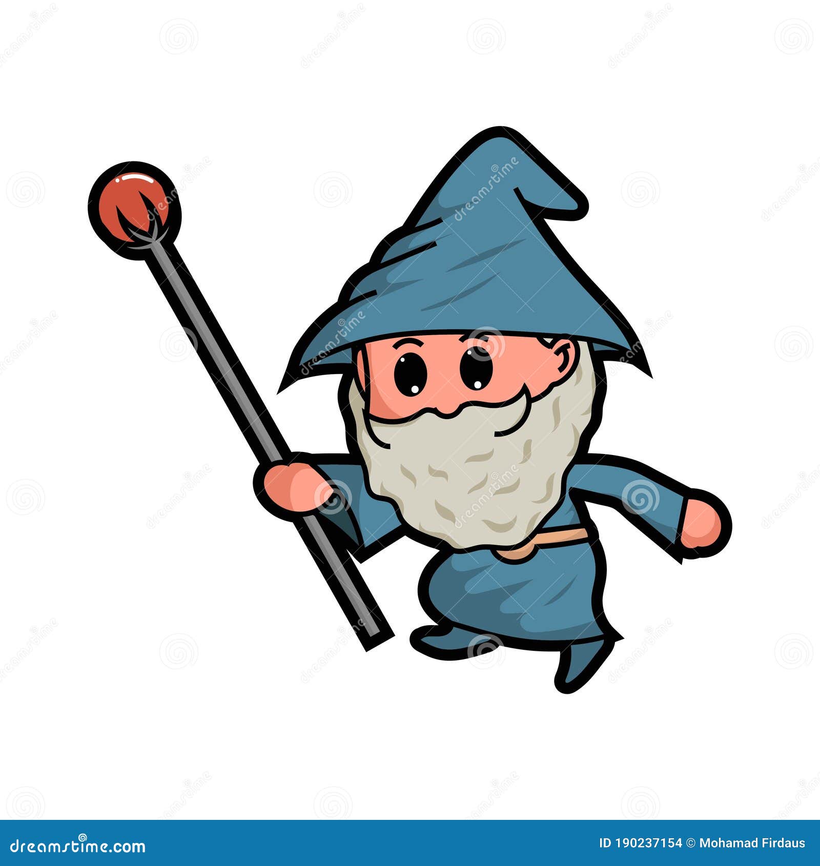 Cute Blue Wizard and the Magic Staff Stock Vector - Illustration of ...
