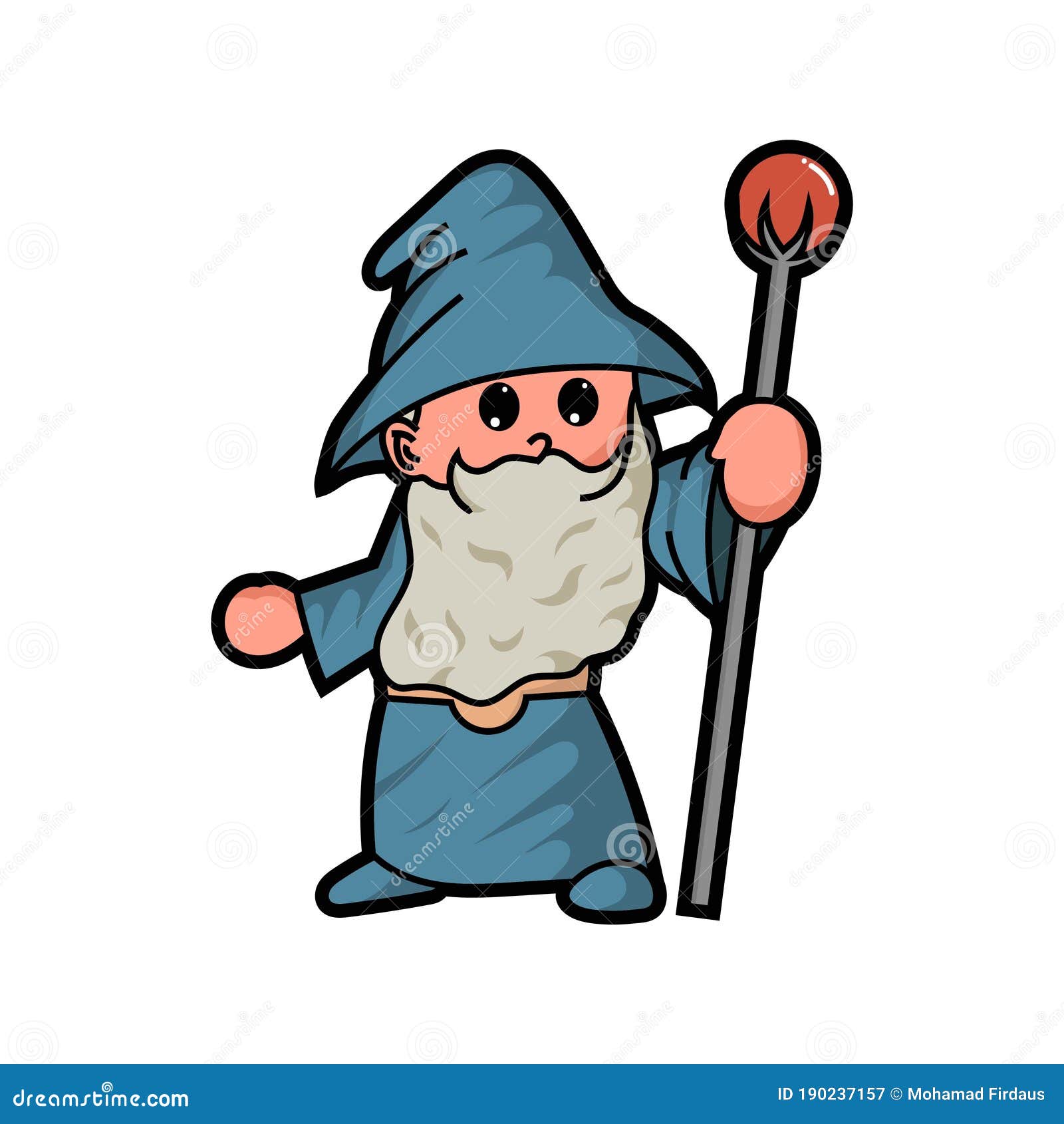 Cute Blue Wizard and the Magic Staff Stock Vector - Illustration of ...