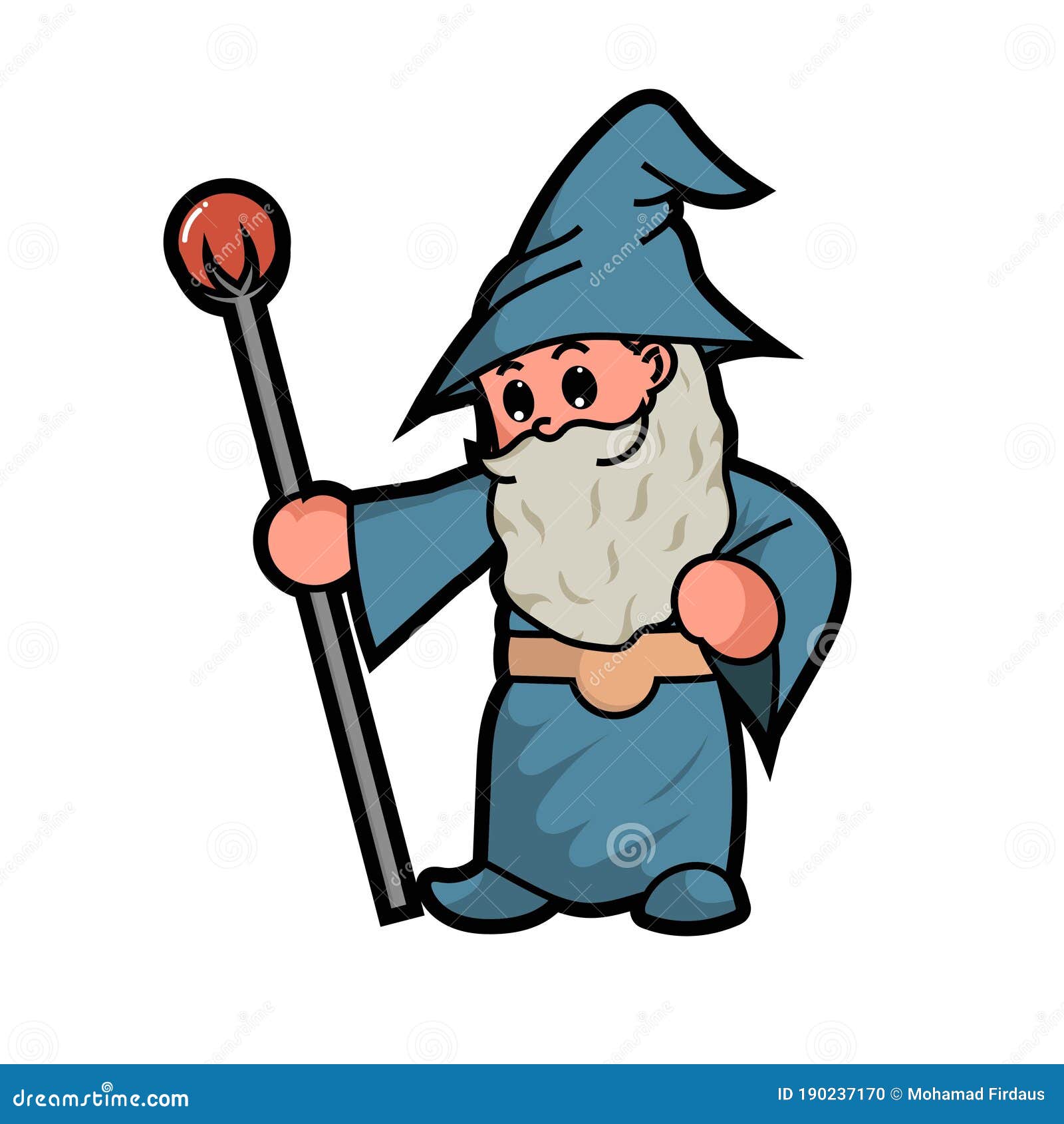 Cute Blue Wizard and the Magic Staff Stock Vector - Illustration of ...