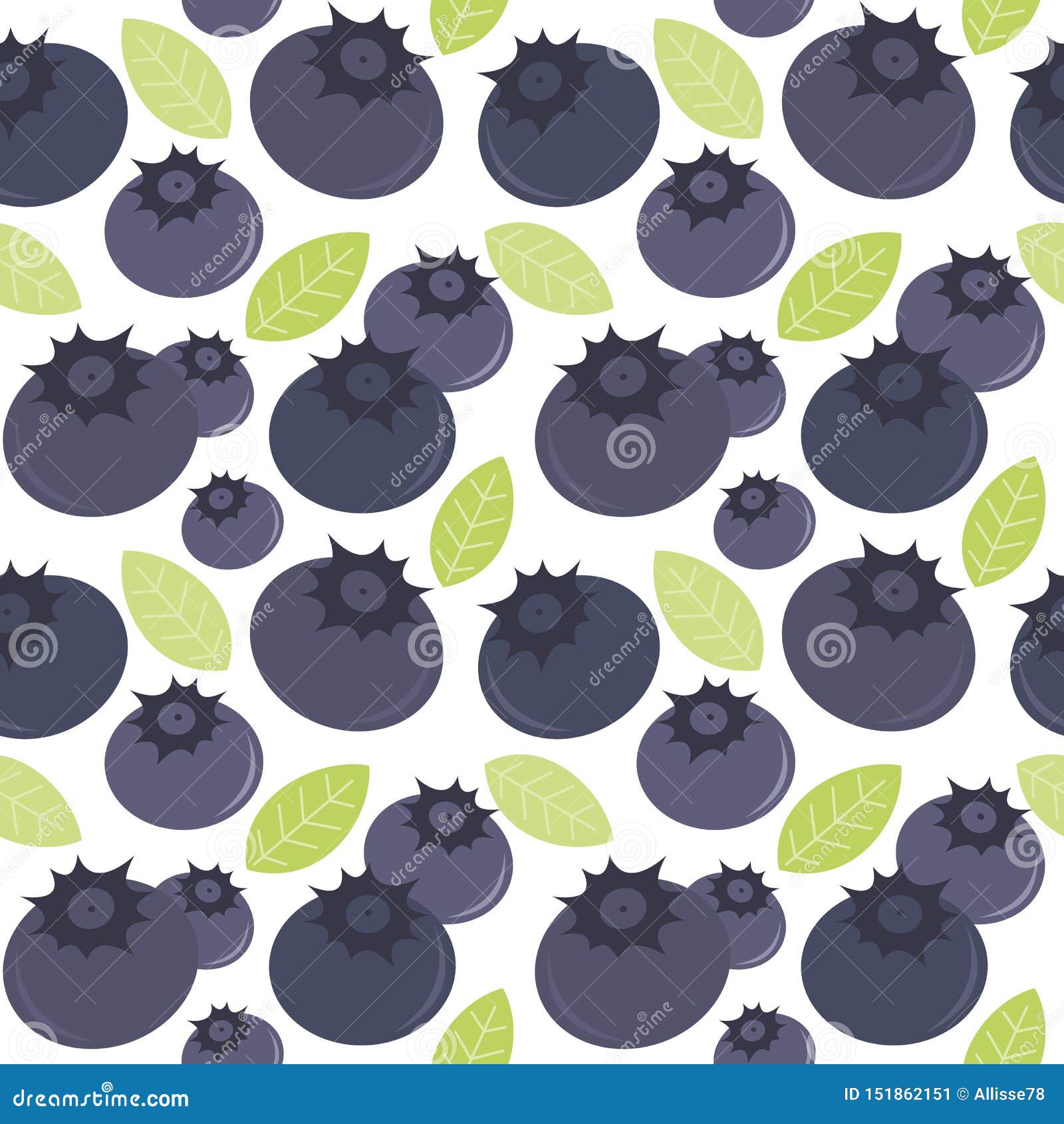 Cute Blueberries with Leaves Seamless Vector Pattern Background ...