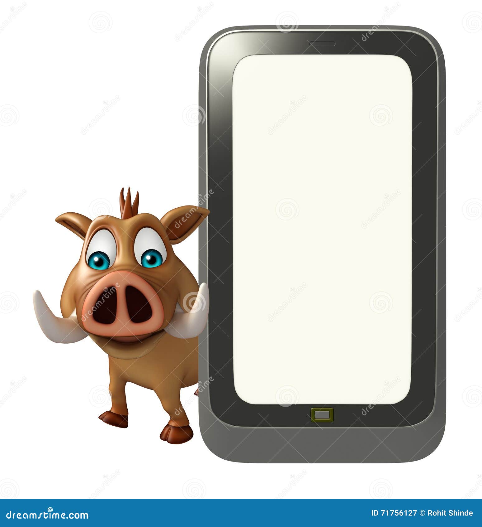 Cute Boar Cartoon Character with Mobile Stock Illustration ...