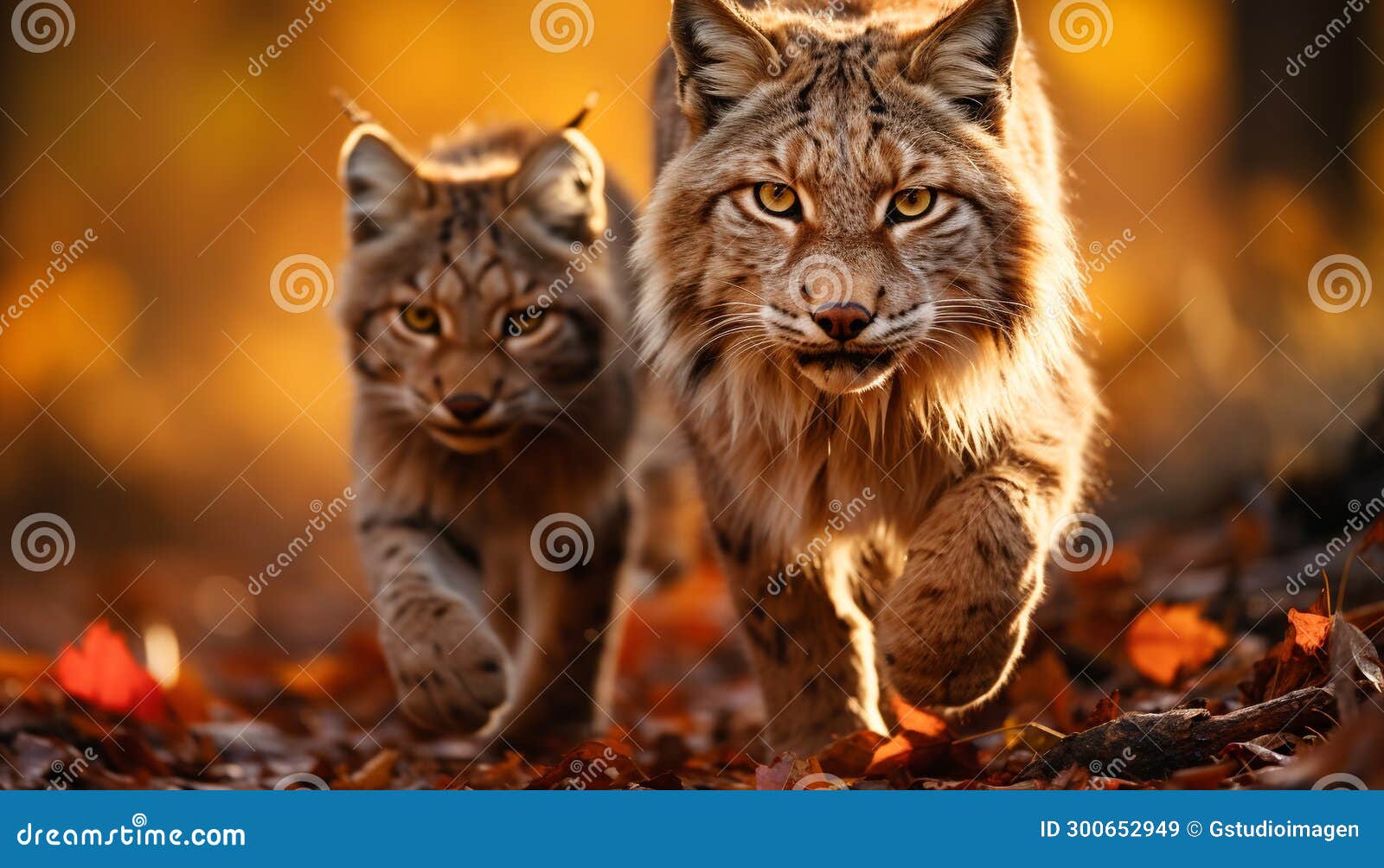 Cute Bobcat in Autumn Forest, Looking at Camera Generated by AI Stock ...