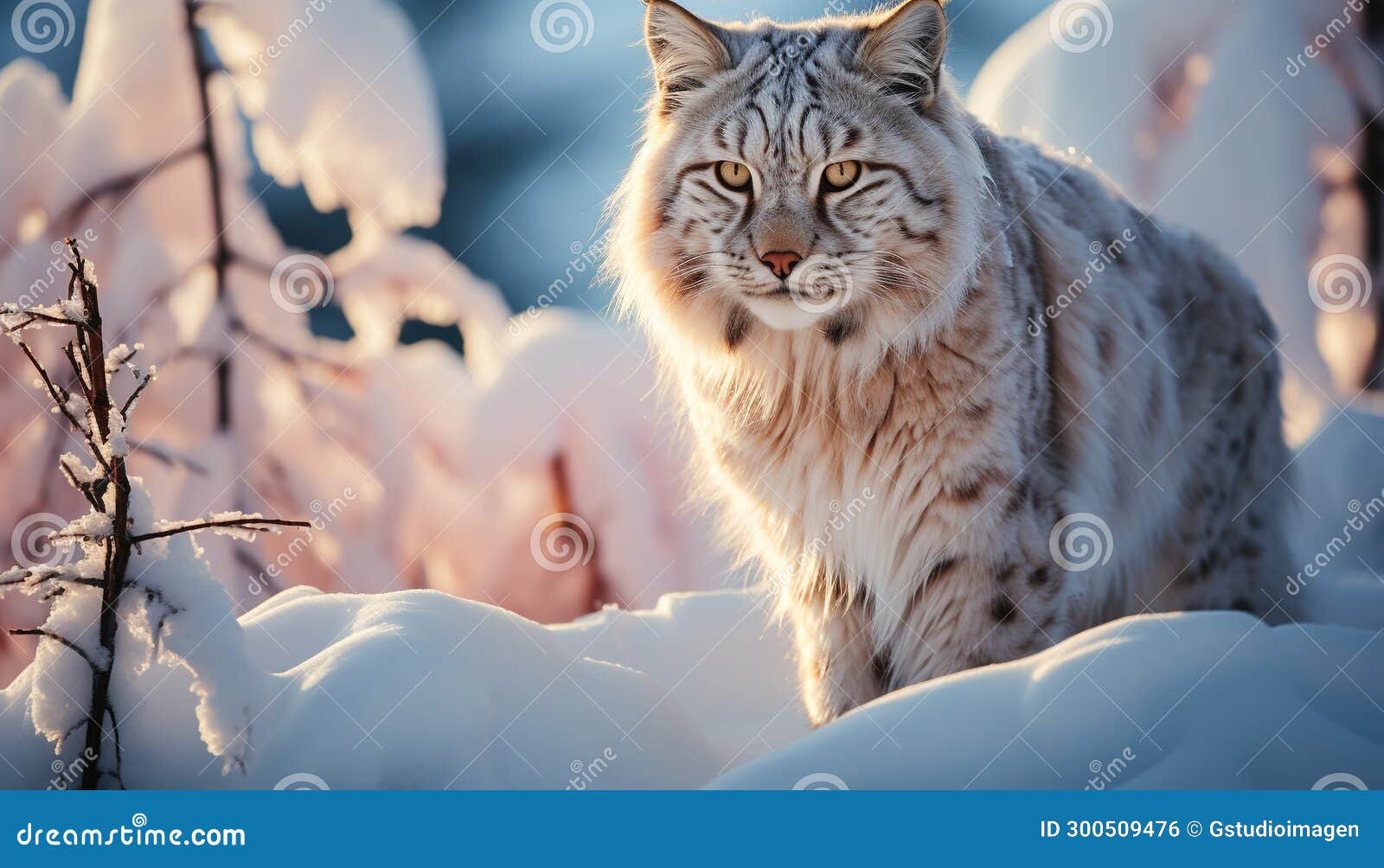 Cute Bobcat Kitten Looking at Camera in Snow Generated by AI Stock ...