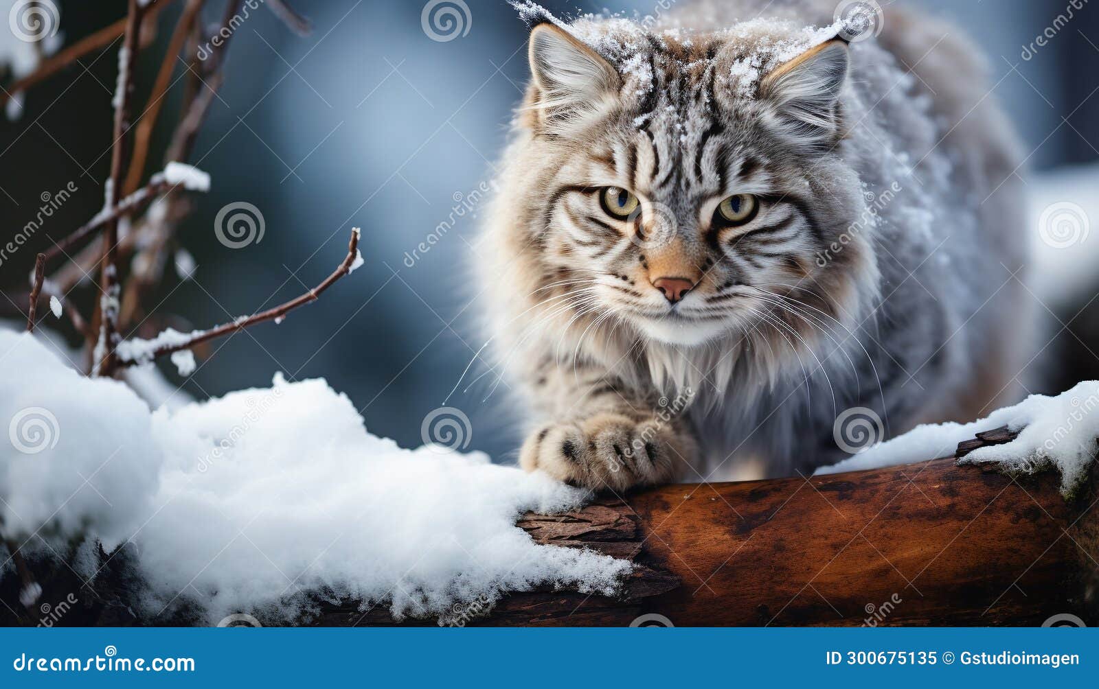 Cute Bobcat Sitting in Snow, Staring at Camera Generated by AI Stock ...